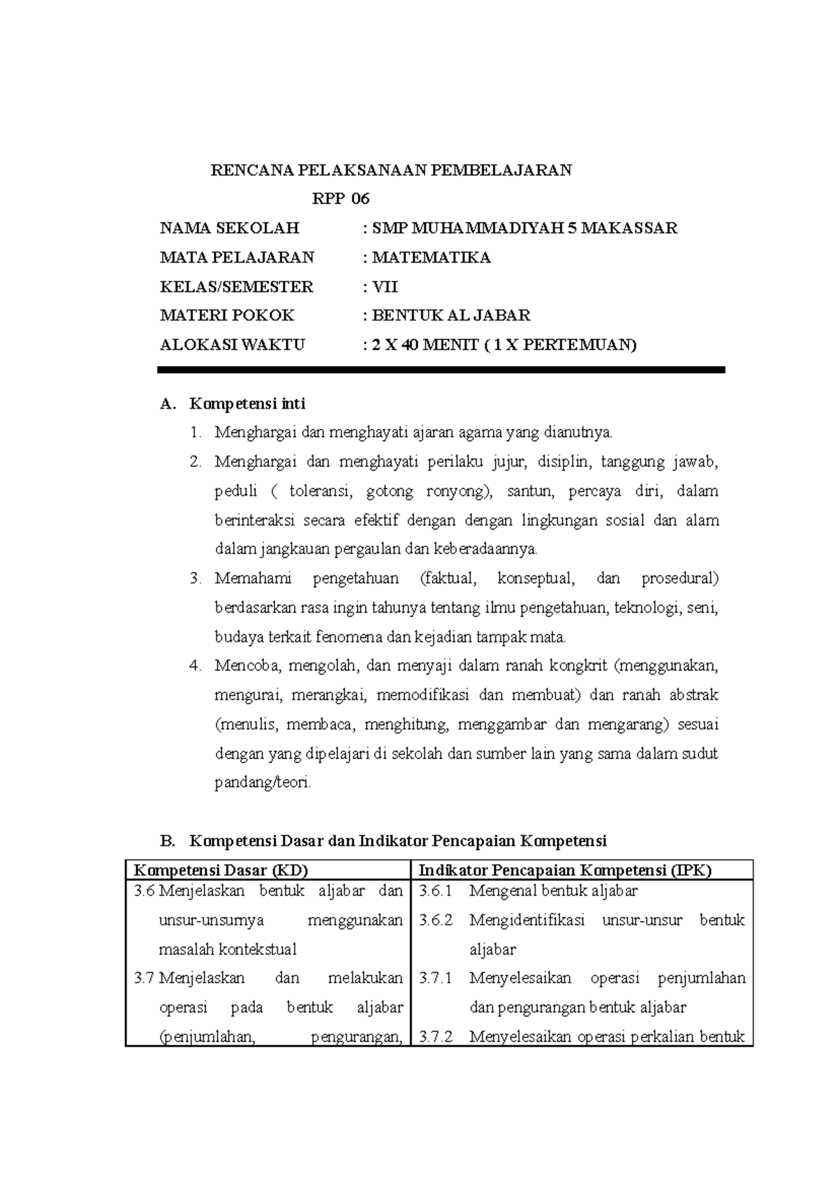 Rencana Pelaksanaan Pembelajara 6 - RENCANA PELAKSANAAN PEMBELAJARAN ...