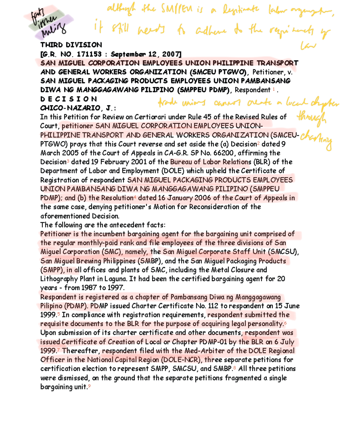 Labor organizations and Registration of Unions Part1 - THIRD DIVISION ...