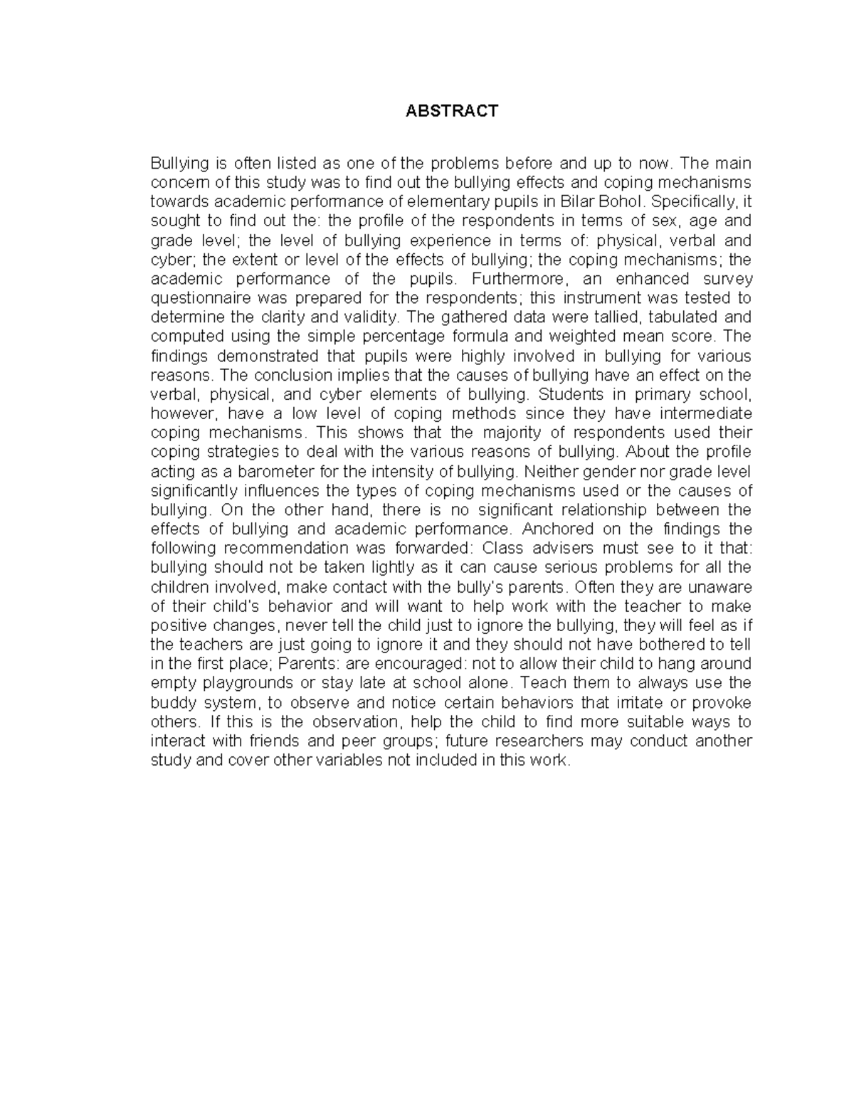 5 - Abstract - ABSTRACT Bullying is often listed as one of the problems ...