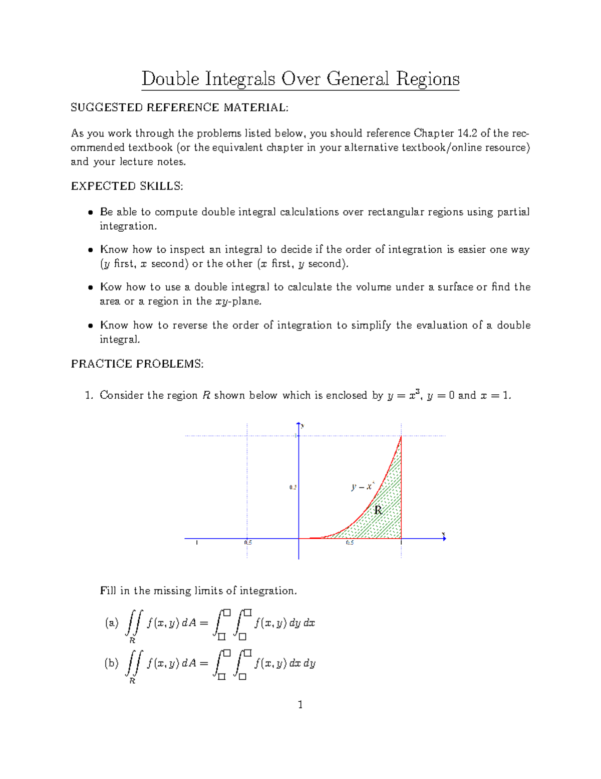 Homework 14 - Practice Problems - Double Integrals Over General Regions ...
