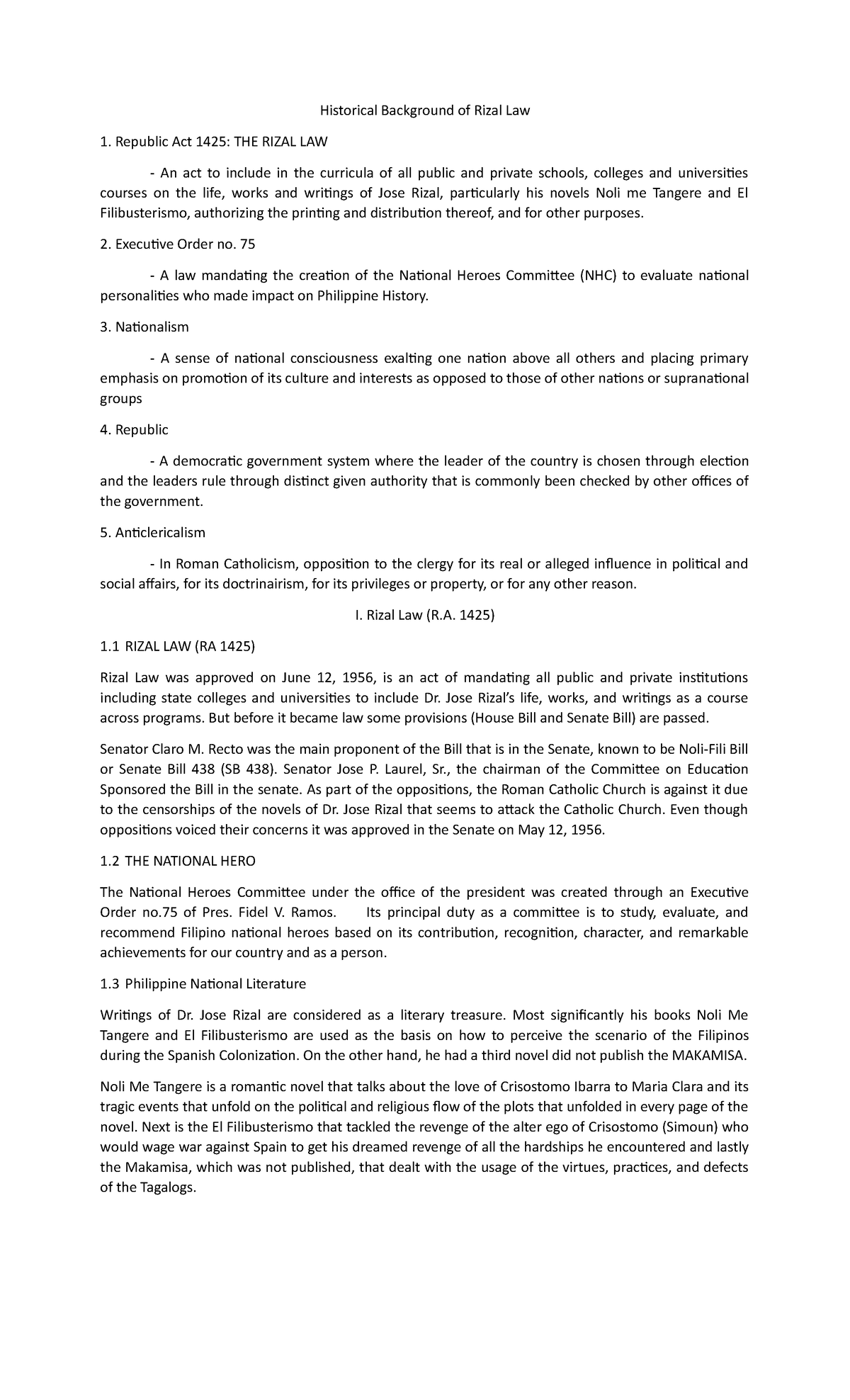 Historical Background of Rizal Law - Historical Background of Rizal Law ...