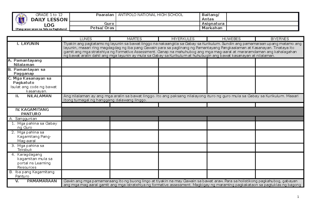 DLL-Format-Filipino - dsklgjsdlgjsdl - GRADE 1 to 12 DAILY LESSON LOG ...