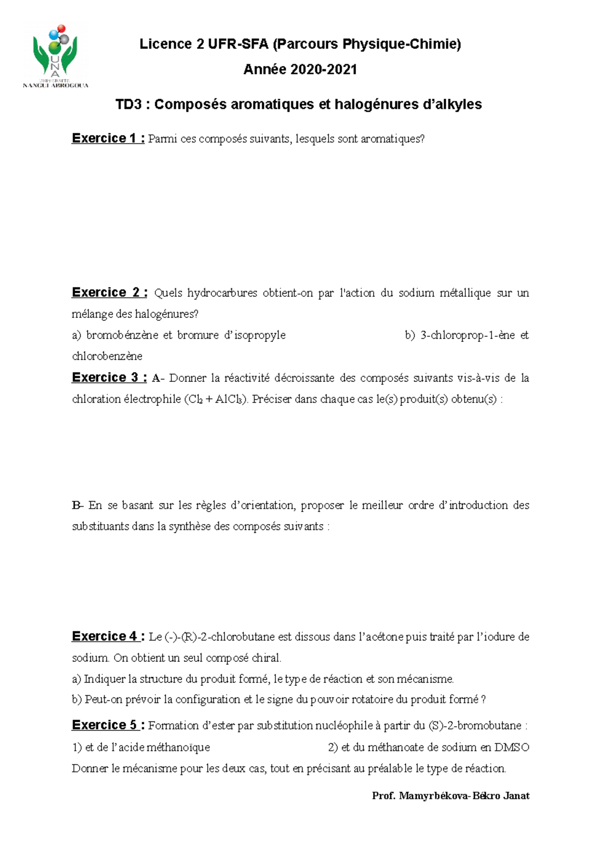 TD3 L2 CHO 2020 2021 2 - Chimie Organique - Licence 2 UFR-SFA (Parcours ...
