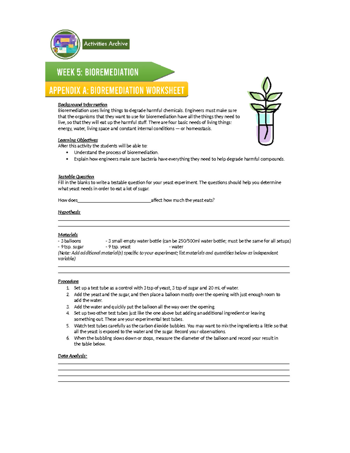 Bioremediation Worksheet for Students - Background Information ...
