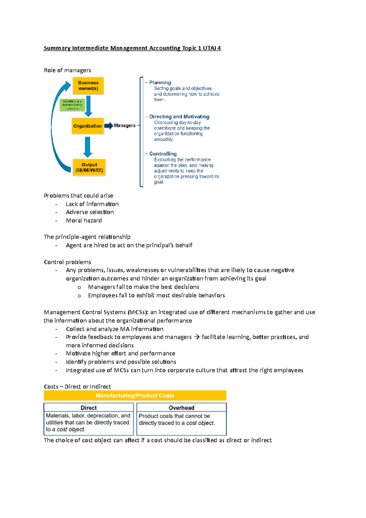 Summary Intermediate Management Accounting Topic 1 UTAI 4 - If a firm ...