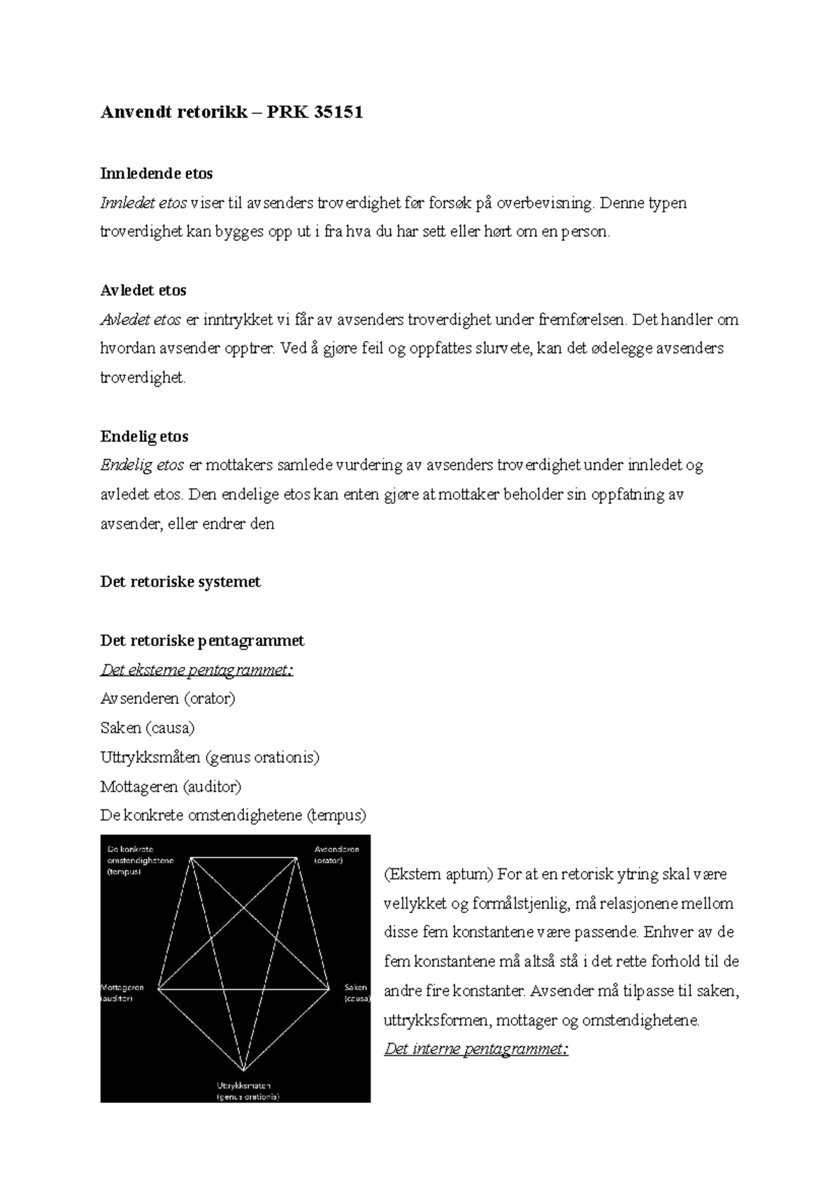 Anvendt retorikk øvingsark - Anvendt retorikk PRK 35151 Innledende etos ...