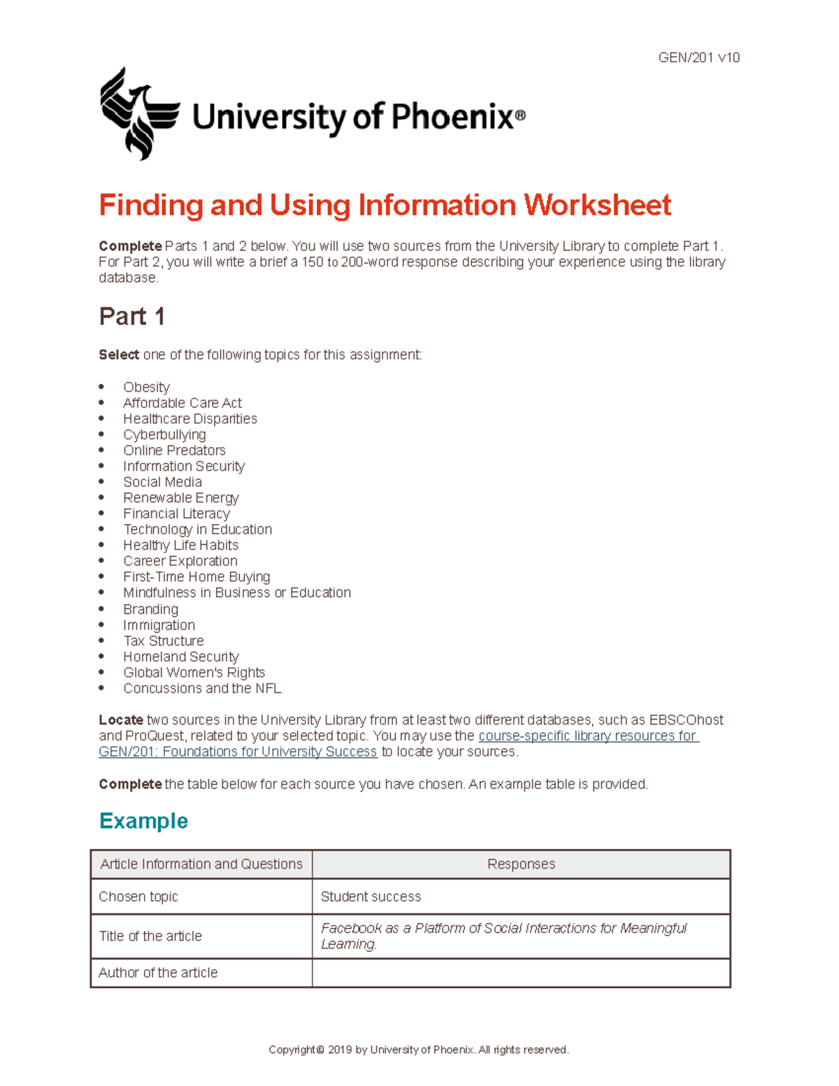 Gen 201 Worksheet Week 4 Gen 201 V Finding And Using Information