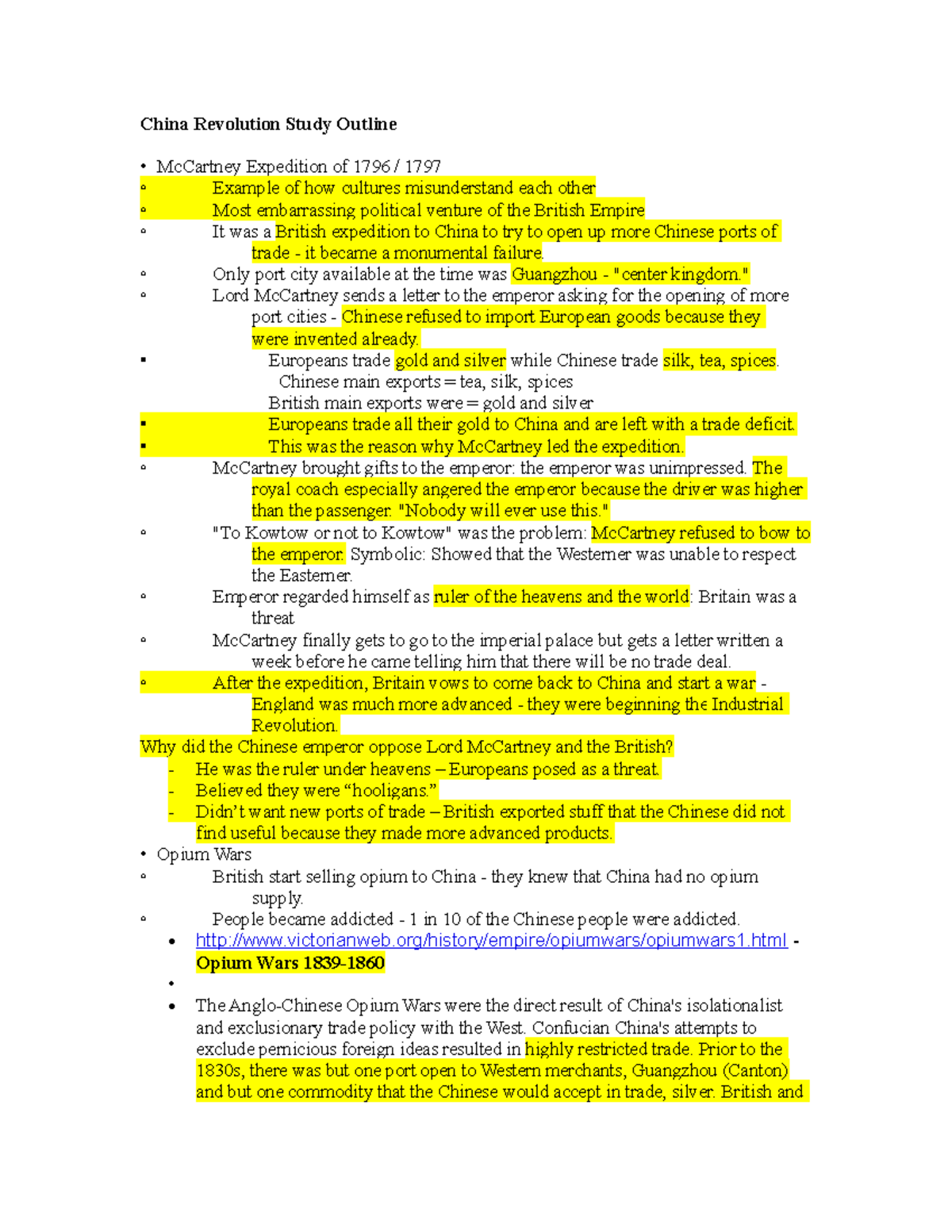 China Revolution Study Outline - China Revolution Study Outline ...