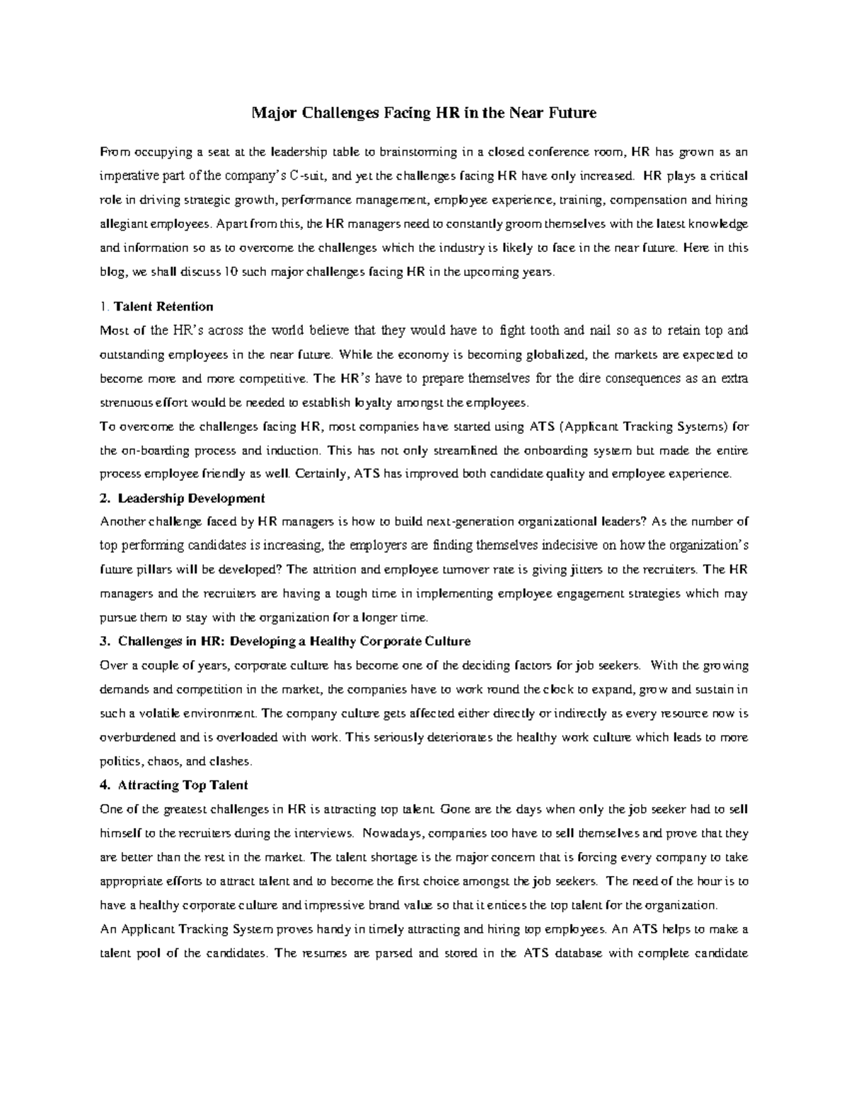 Future challanges of HRM - Major Challenges Facing HR in the Near ...