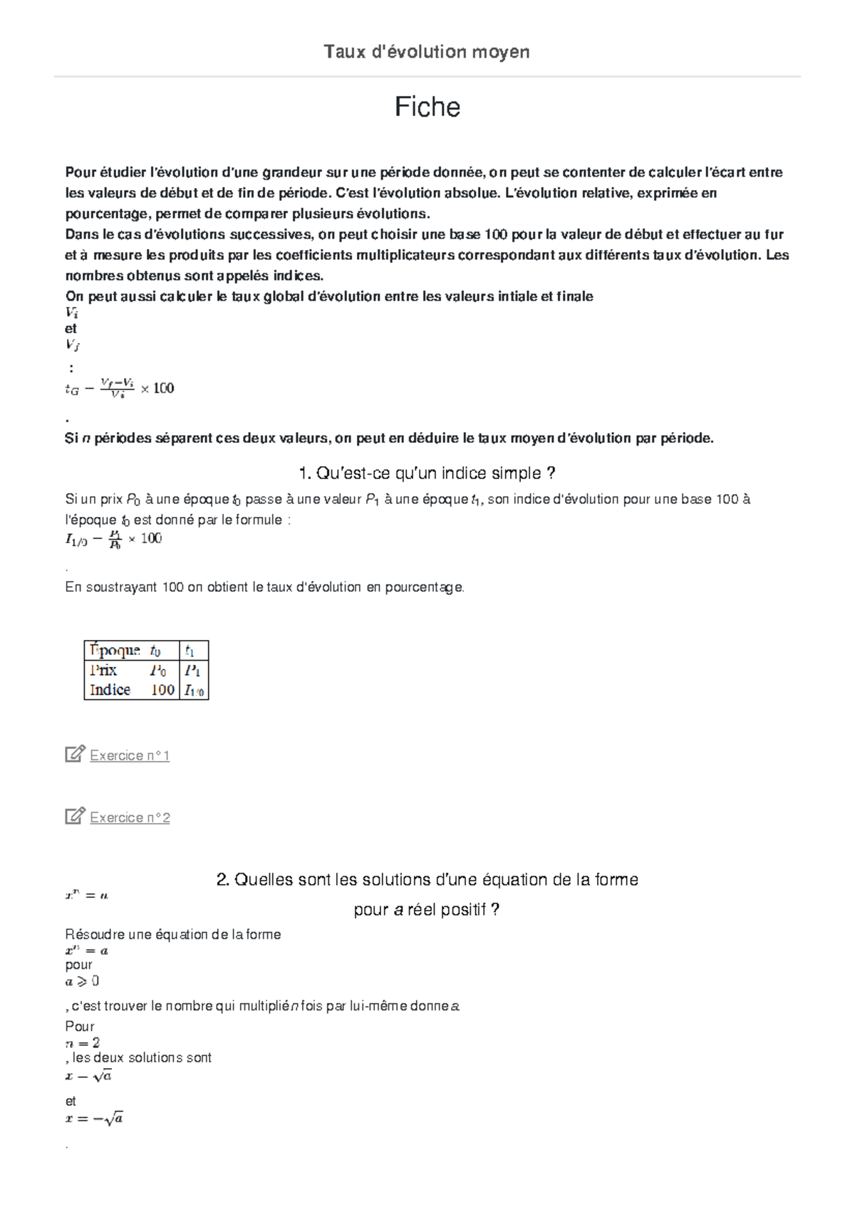 maths taux d evolution moyen - Fiche Pour étudier l'évolution d'une grandeur sur une période ...