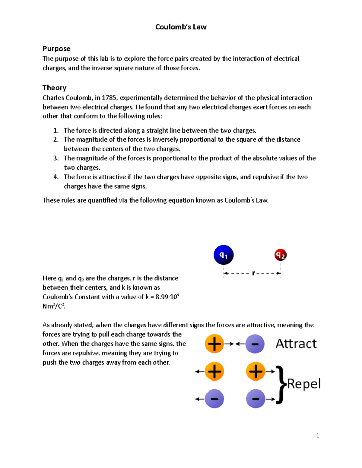 Fall2023 Coulomb's Law lab Online - Coulomb’s Law Purpose The purpose ...