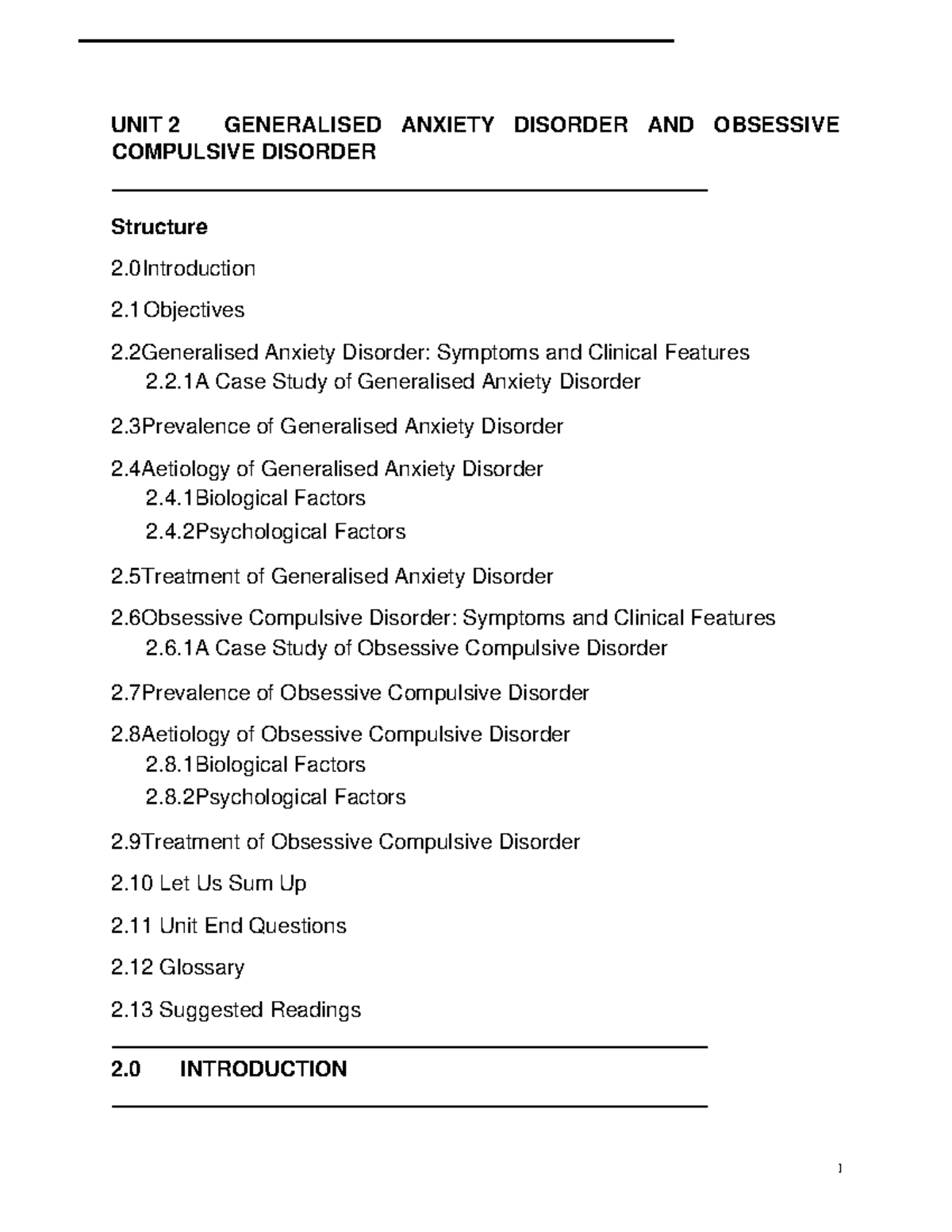 Generalised Anxiety Disorder And Obsessive Compulsive Disorder Unit 2