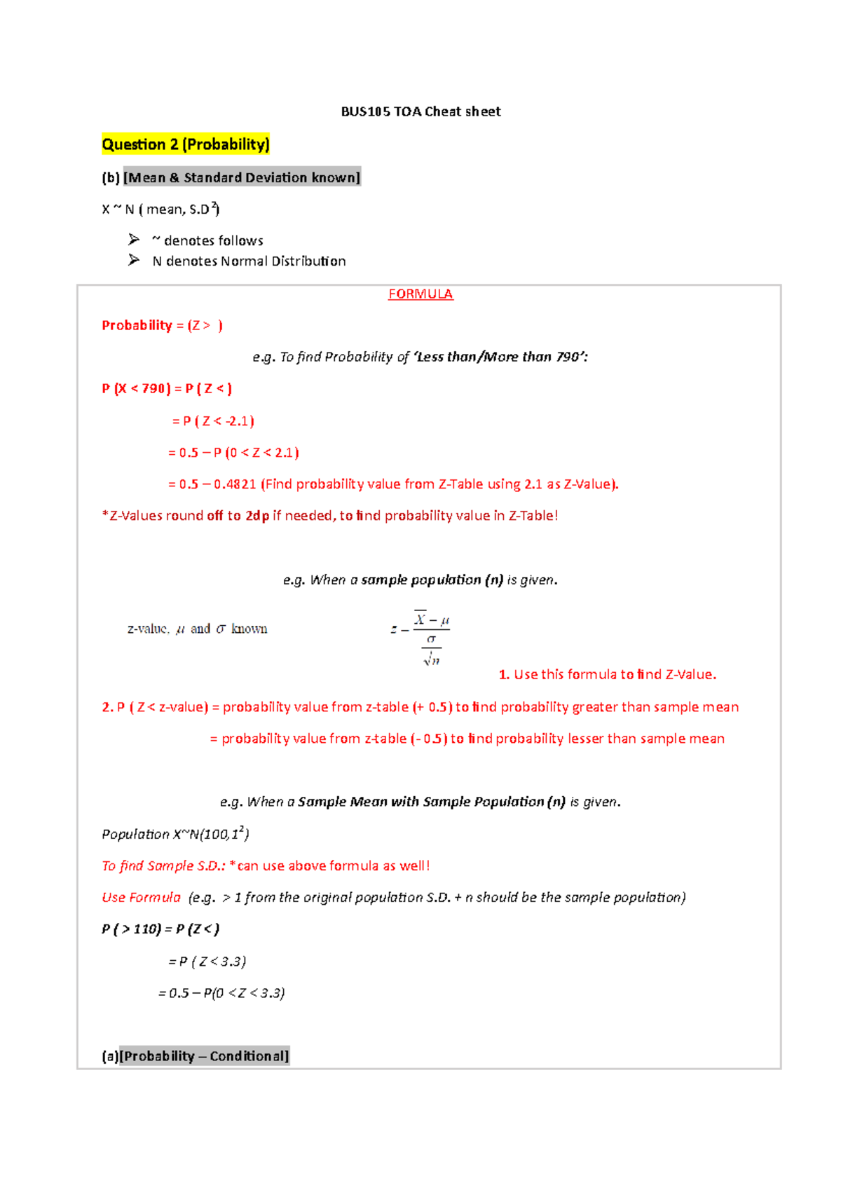 BUS105 TOA Cheat sheet - Based on the common questions appeared in past ...