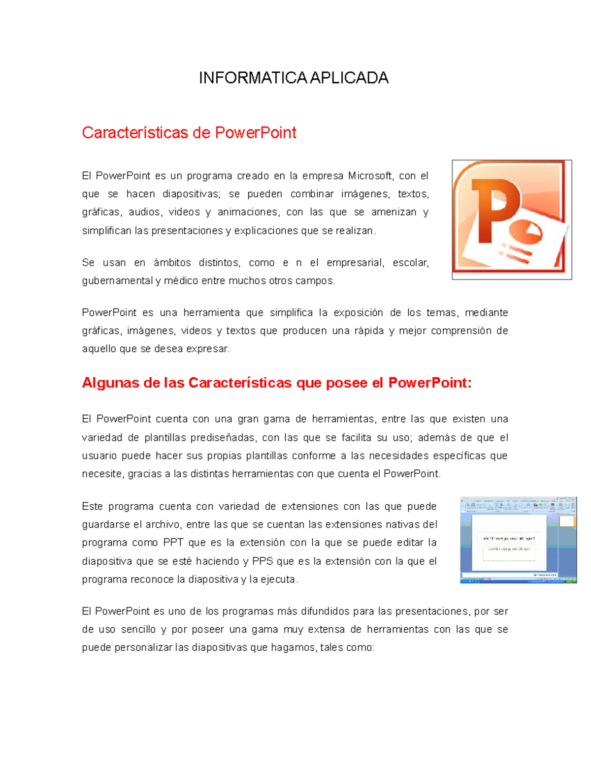 Microsoft Powerpoint - Apuntes - INFORMATICA APLICADA Características ...
