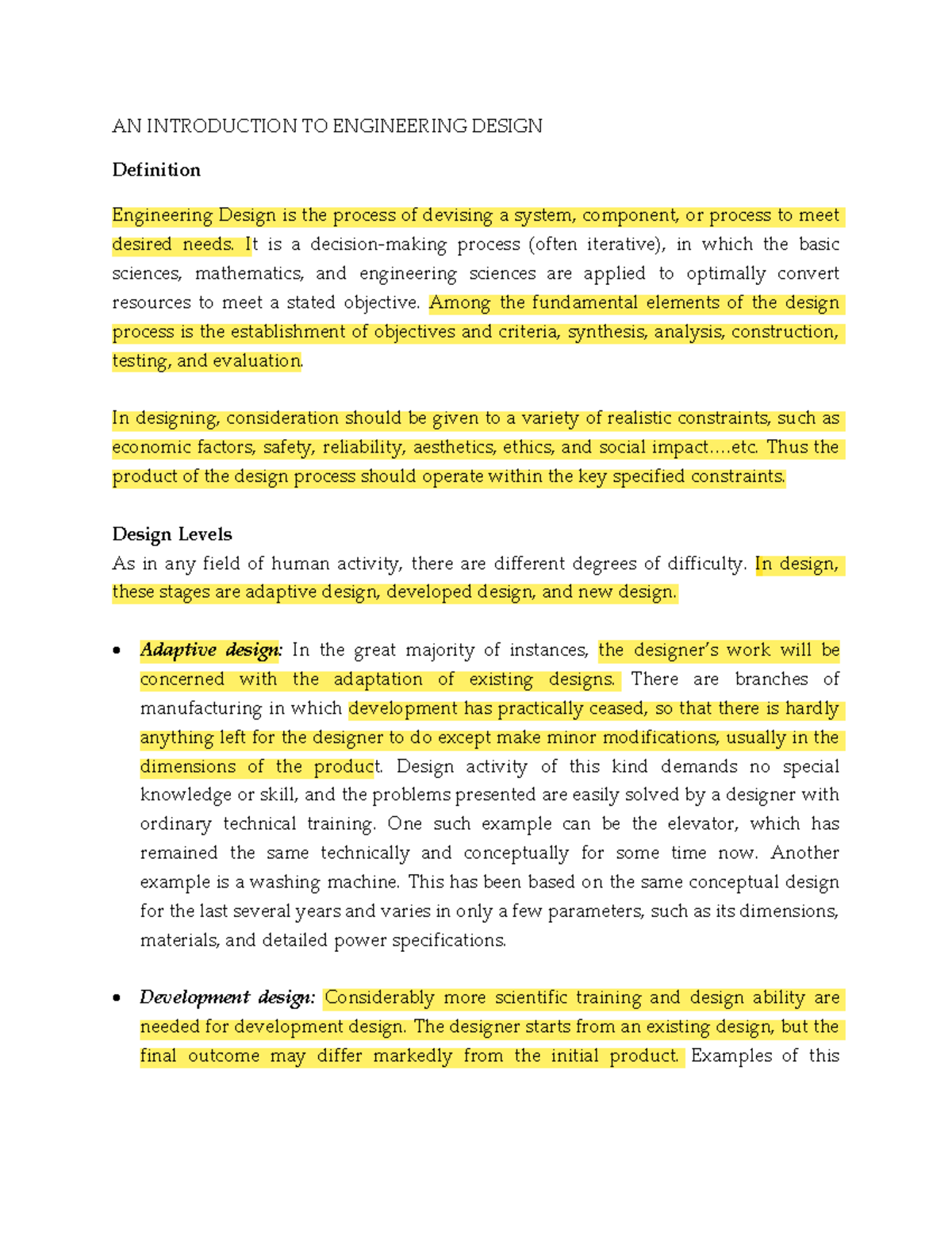 01 Introduction - AN INTRODUCTION TO ENGINEERING DESIGN Definition ...