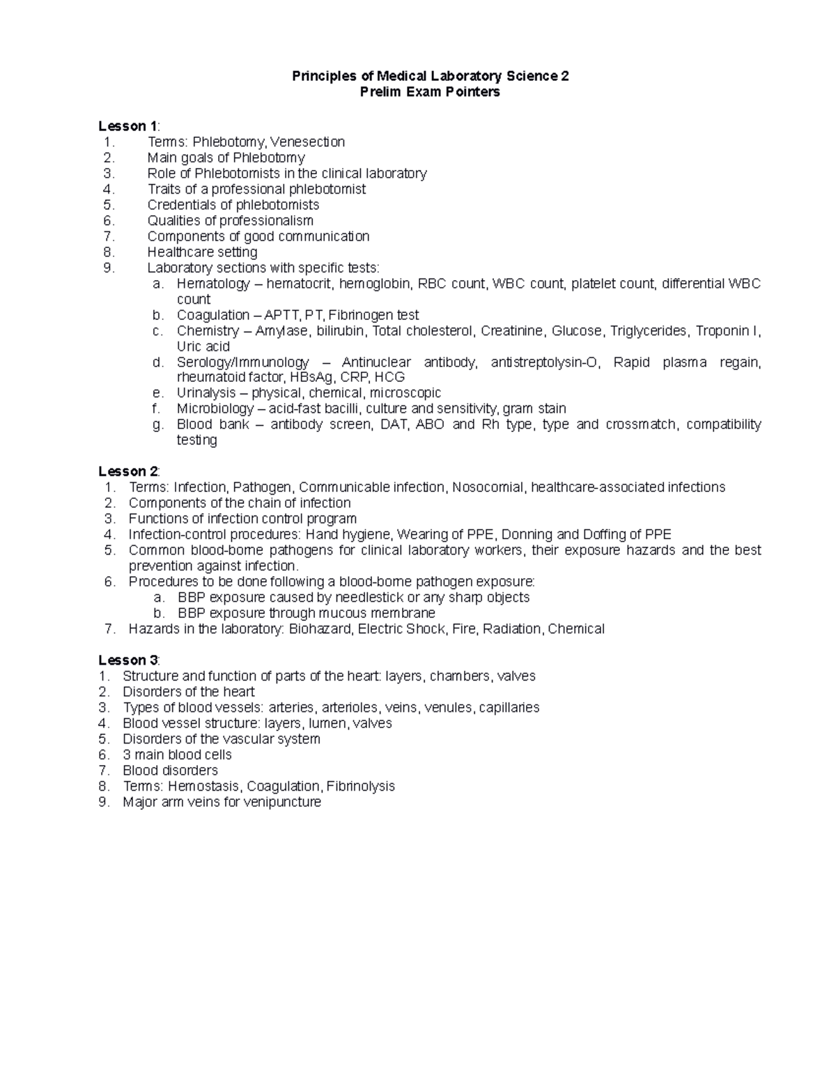 Pointers-Prelim-PMLS2 - Principles of Medical Laboratory Science 2 ...