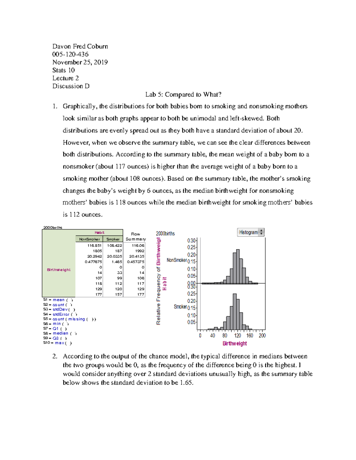 Lab 5 Compared to What - Prof. Wu - Davon Fred Coburn 005-120- November ...