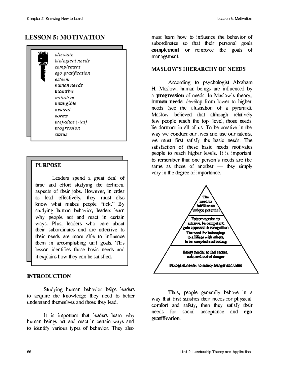 Motivation Lecture NOTE - Chapter 2: Knowing How to Lead LESSON 5 ...