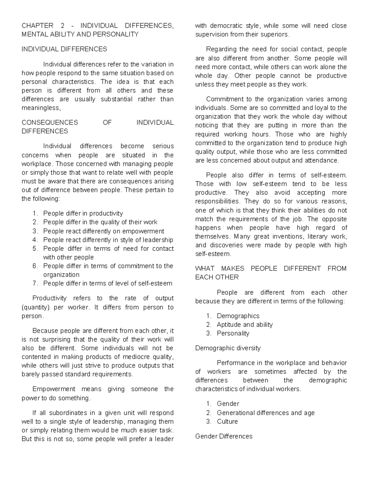 Chapter-2 HBO - CHAPTER 2 - INDIVIDUAL DIFFERENCES, MENTAL ABILITY AND ...