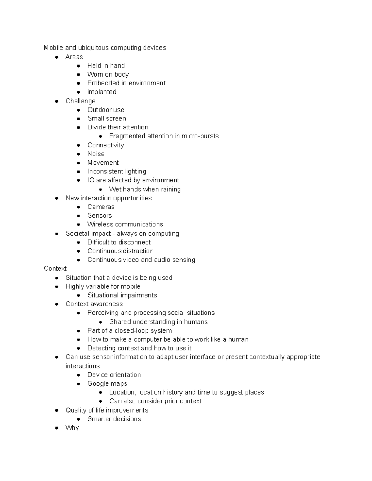 Mobile HCI H Bullet Pointed Key Concepts 2021 2022 - Mobile and ubiquitous computing devices ...