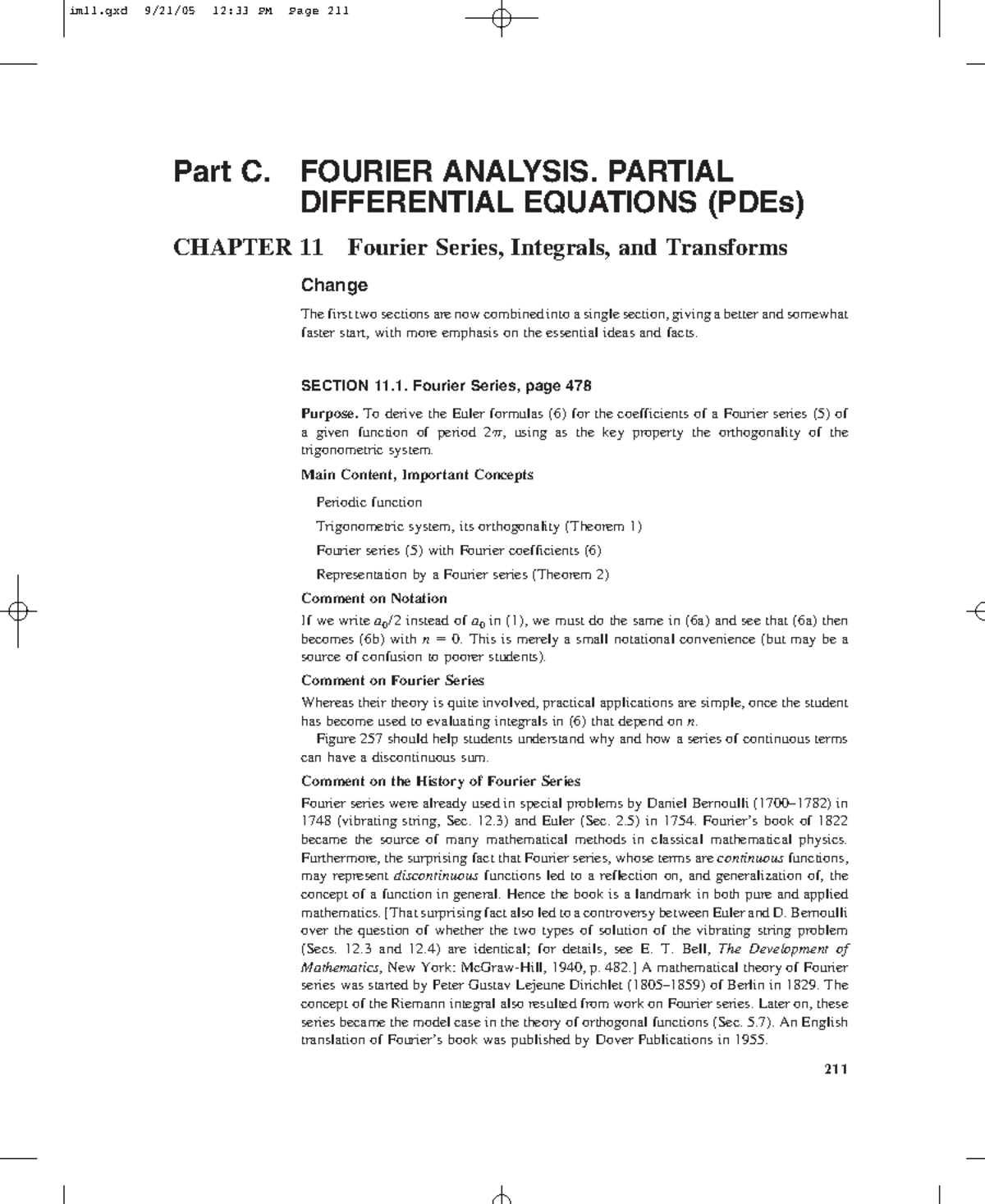 Ch11 - 공업수학 - 211 Part C. FOURIER ANALYSIS. PARTIAL DIFFERENTIAL EQUATIONS (PDEs) CHAPTER 11 ...