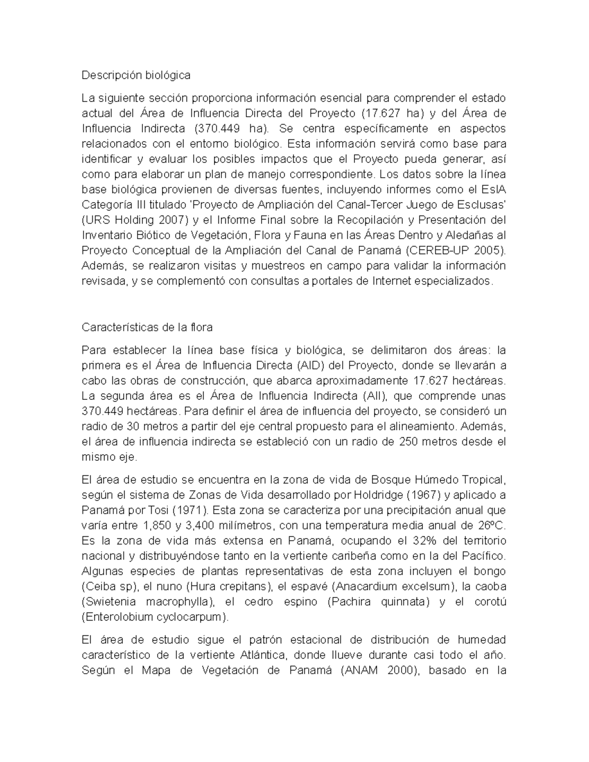 Descripción del ambiente biológico - Descripción biológica La siguiente ...