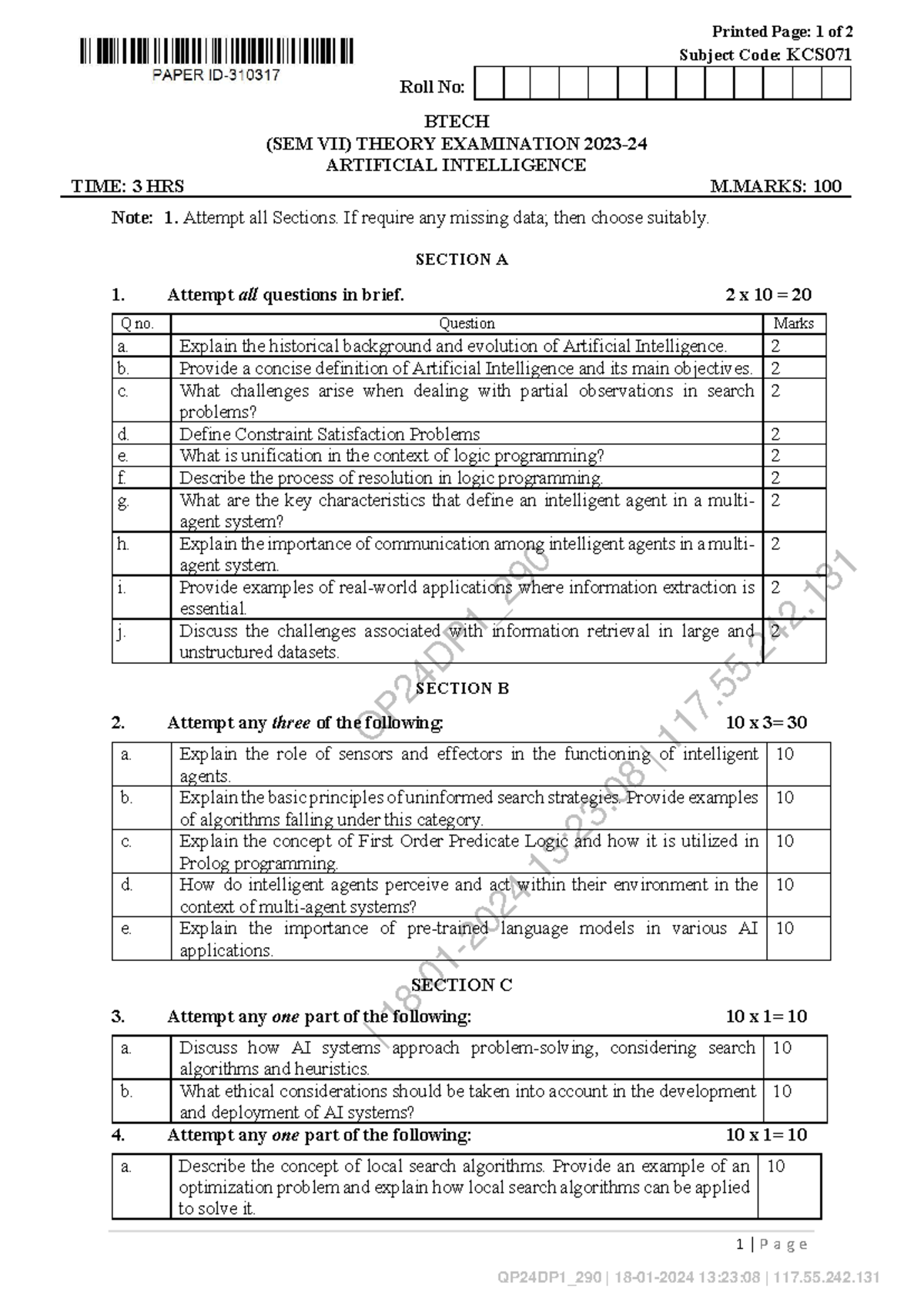 Ai previous year question paper aktu - QP24DP1_ | 18-01-2024 13:23:08 | 117.55. QP24DP1_290 ...