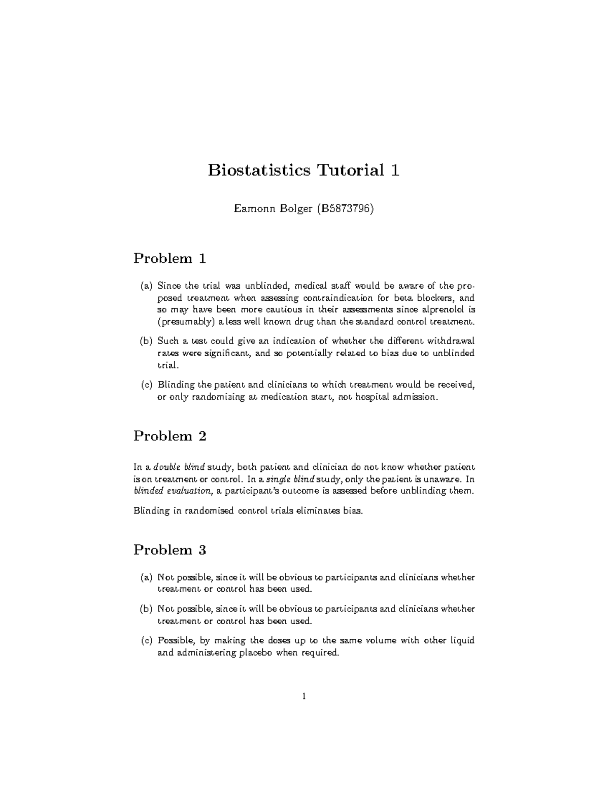 Biostat Tutorial 1 - STATS4066 - Studocu