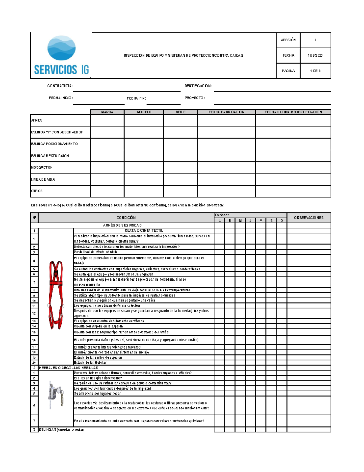 Formato InspeccióN DE Equipo Y Sistemas DE Proteccion Contra Caidas ...