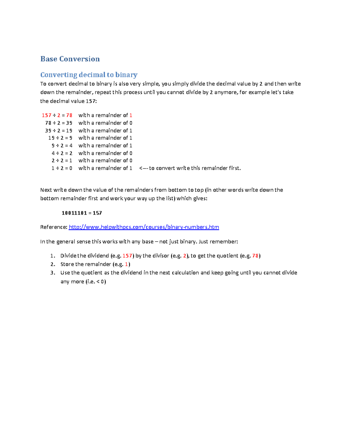 Base Conversion Base Conversion Converting Decimal To Binary To