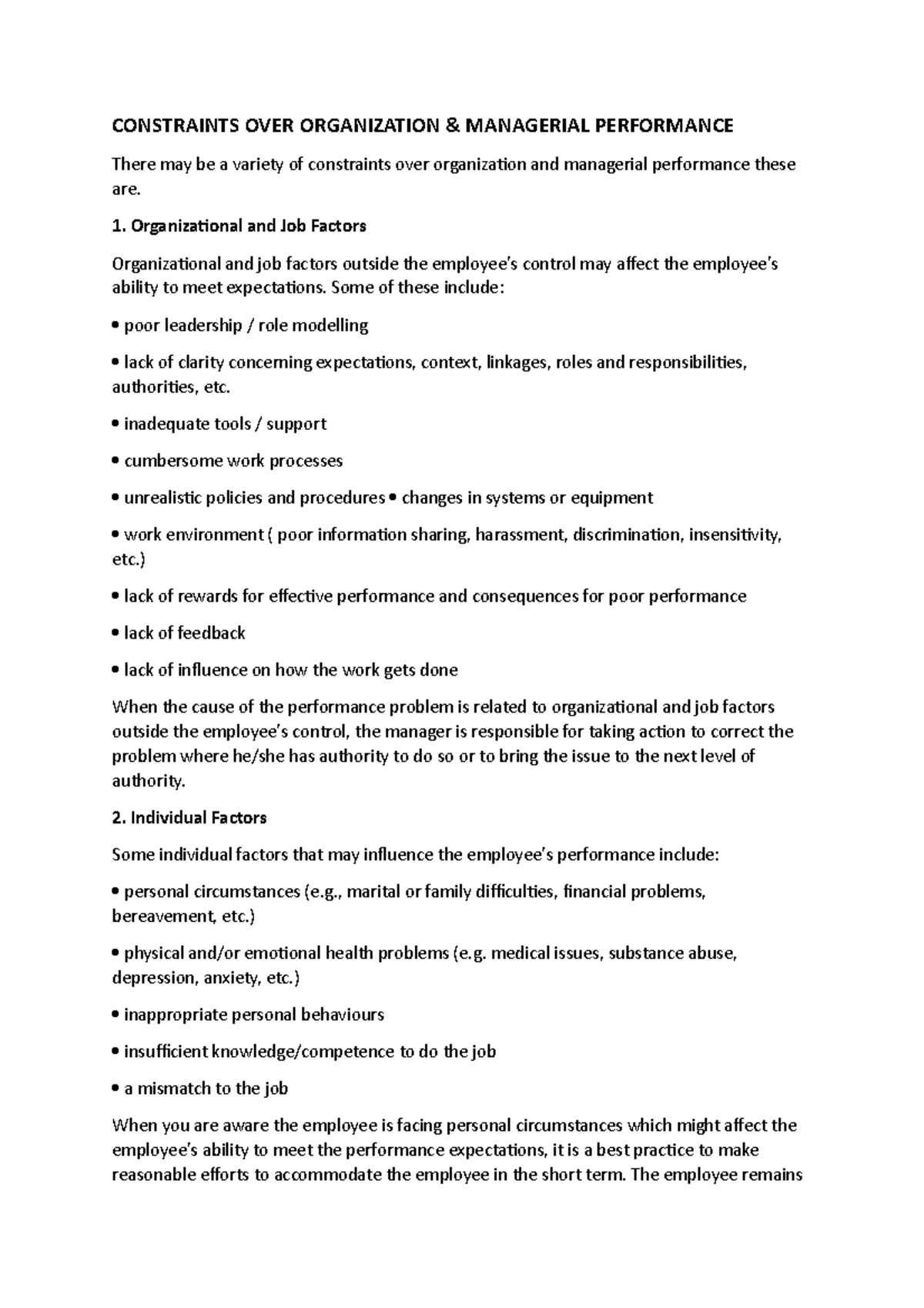 Constraints over organization and managerial performance ...