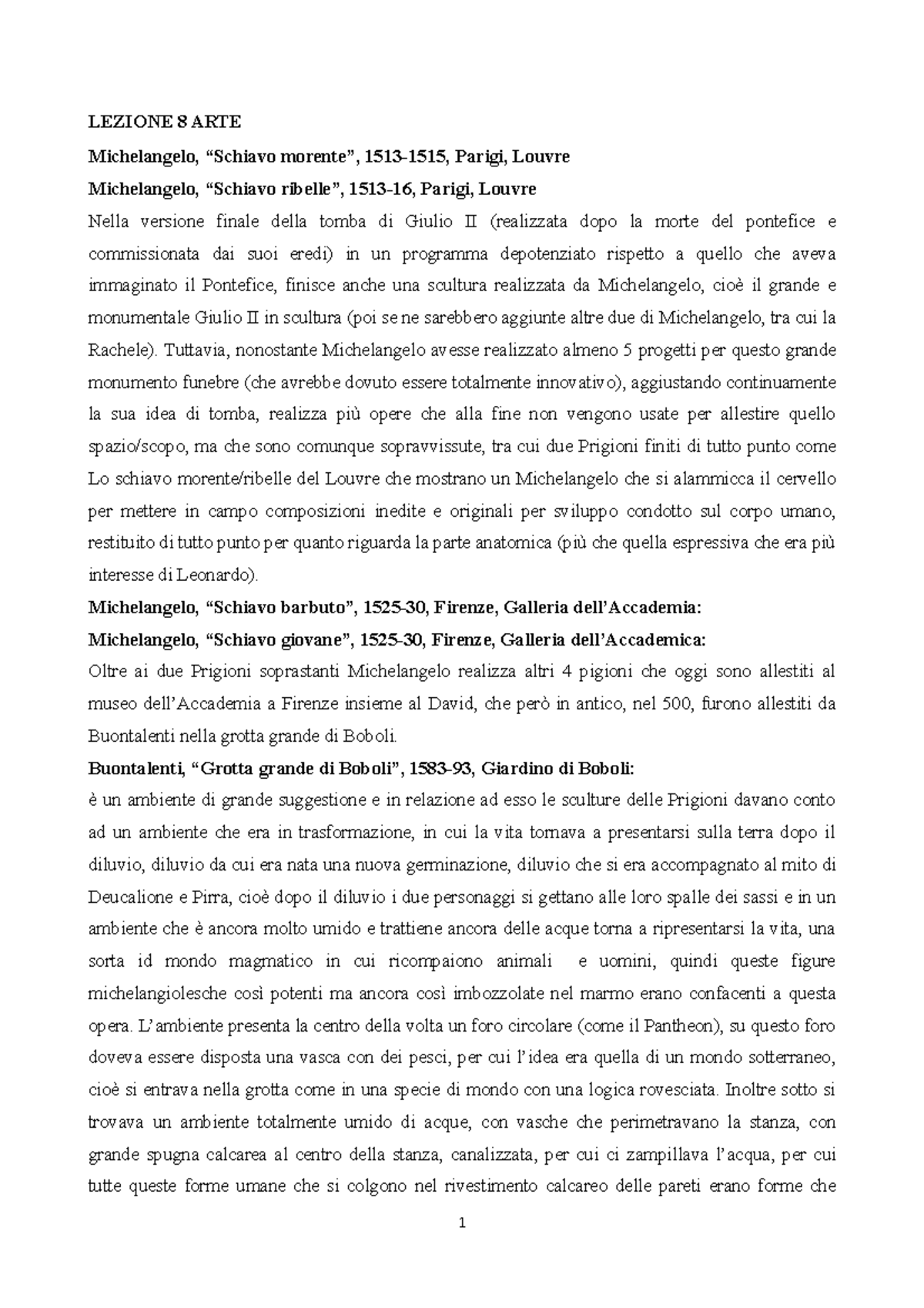 Lezione 8 ARTE - LEZIONE 8 ARTE Michelangelo, “Schiavo morente”, 1513 ...