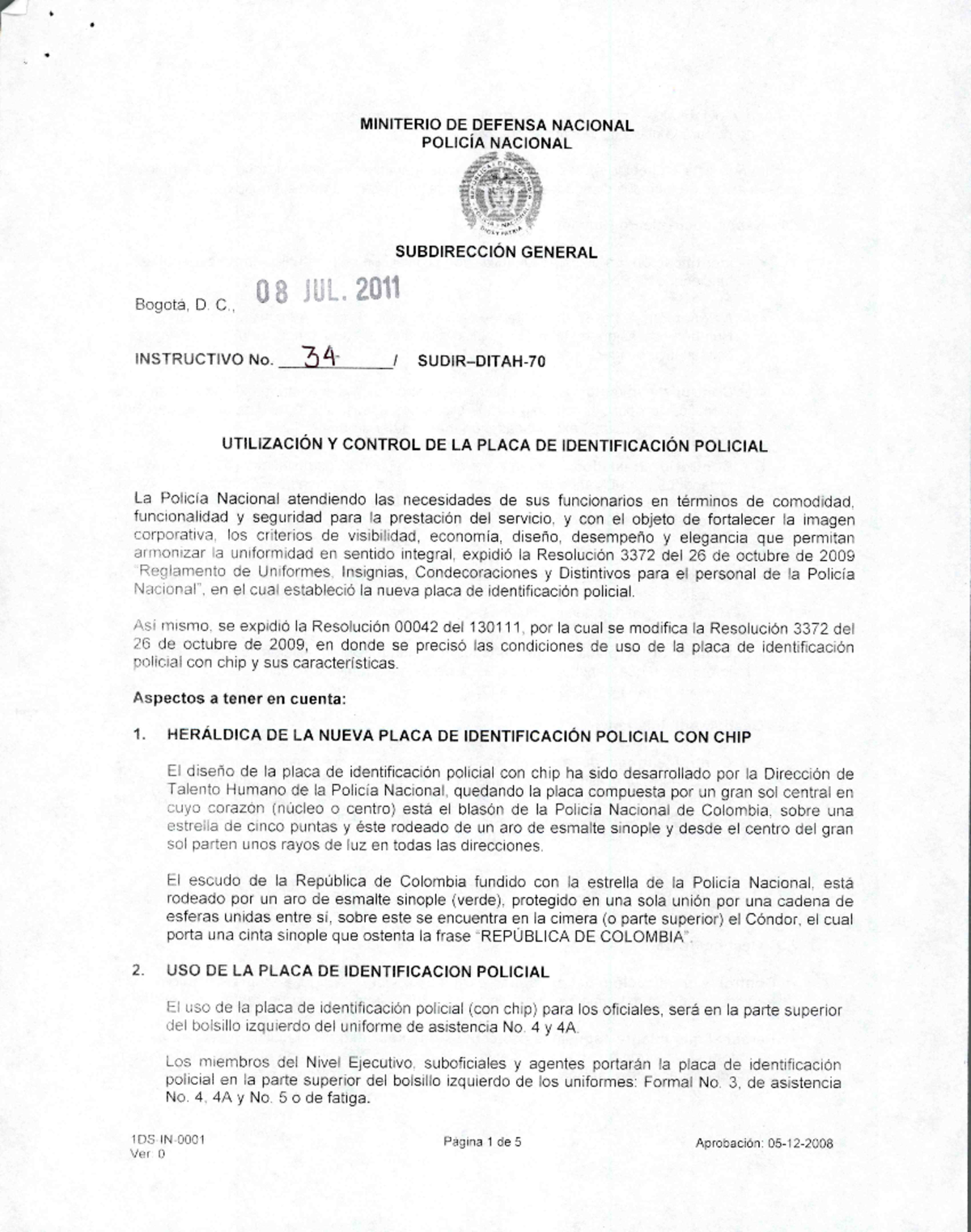 Instructivo 34 Sudir Ditah Control Placas - MINITERIO DE DEFENSA ...