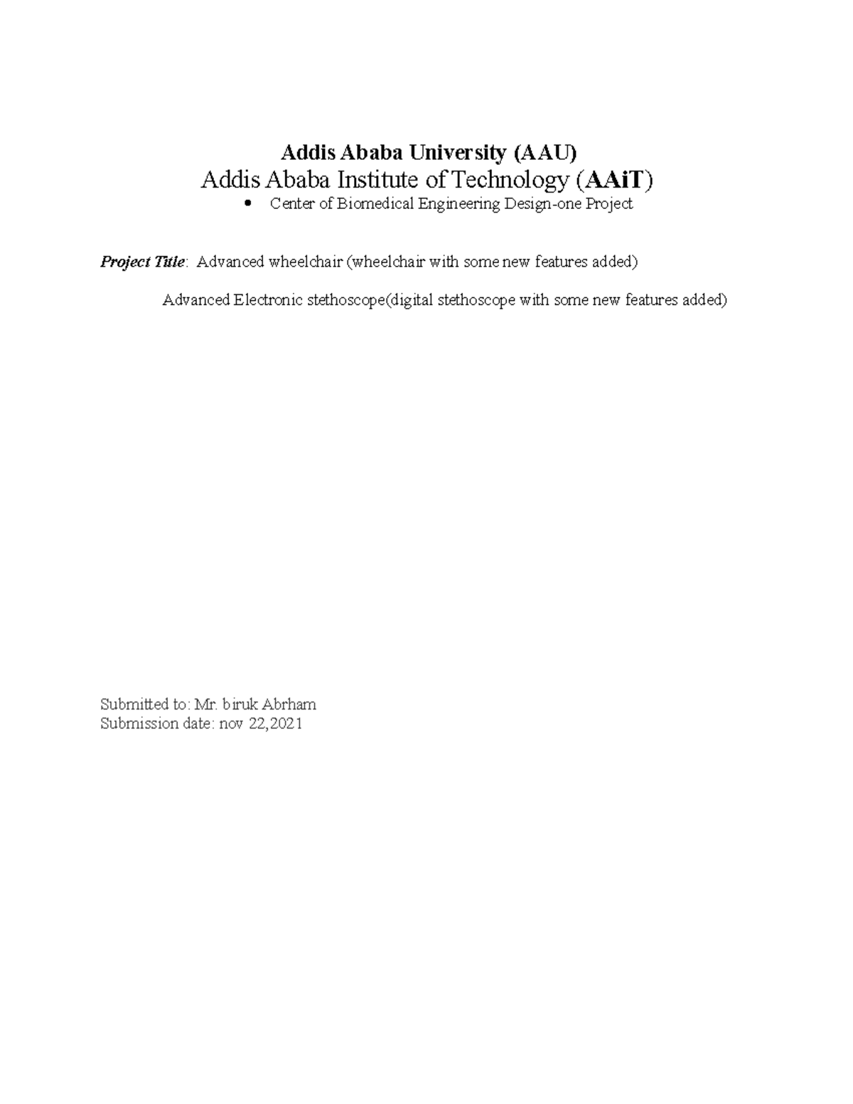 My draft - coursework - Addis Ababa University (AAU) Addis Ababa ...