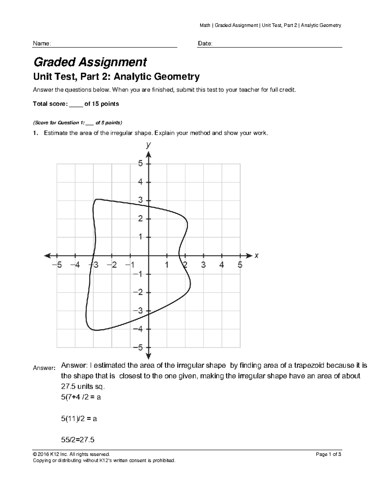 4TH UNIT TEST - Example of a problem - Math | Graded Assignment | Unit ...