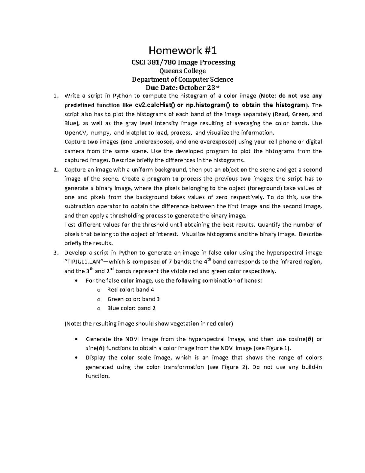 Homework 1 - hw1 - Homework CSCI 381/780 Image Processing Queens College Department of Computer ...