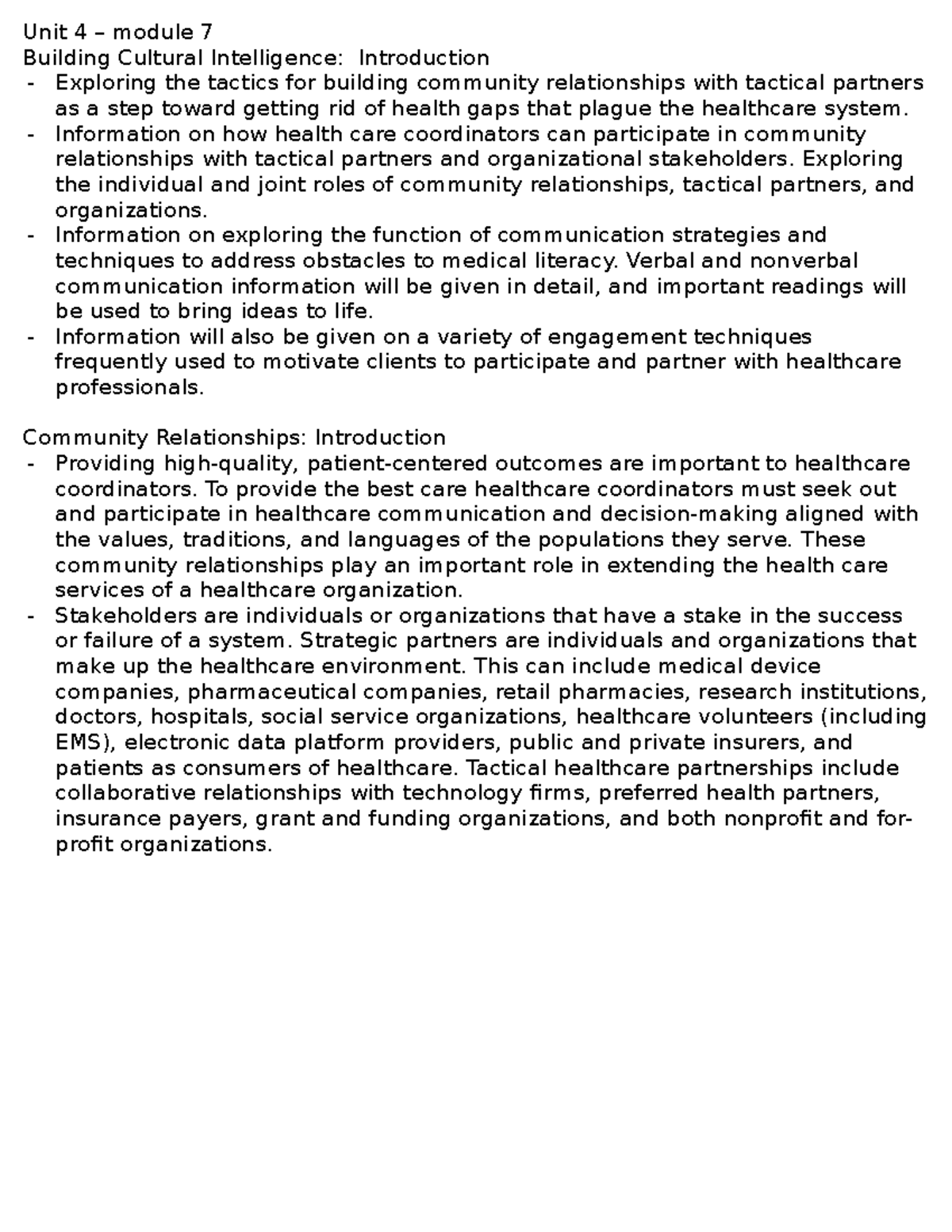 Unit 4, module 7 introduction - Unit 4 – module 7 Building Cultural Intelligence: Introduction ...