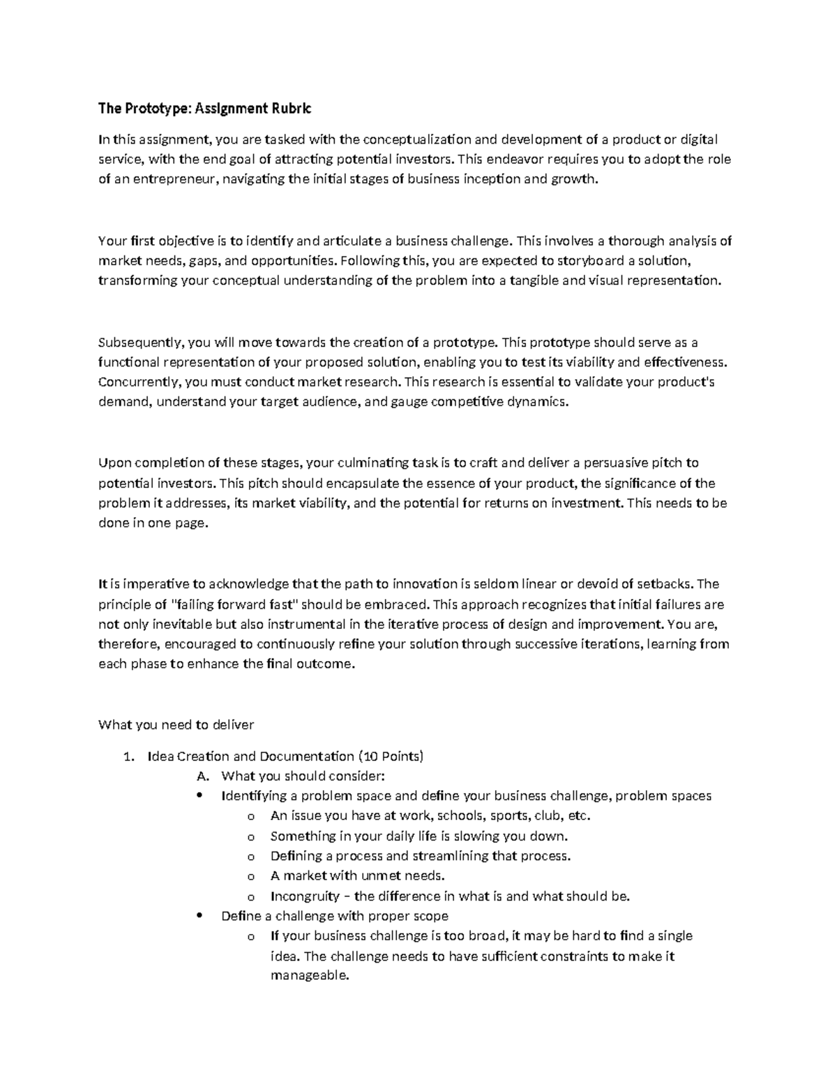 Prototype Rubric 1 (1) - The Prototype: Assignment Rubric In this ...