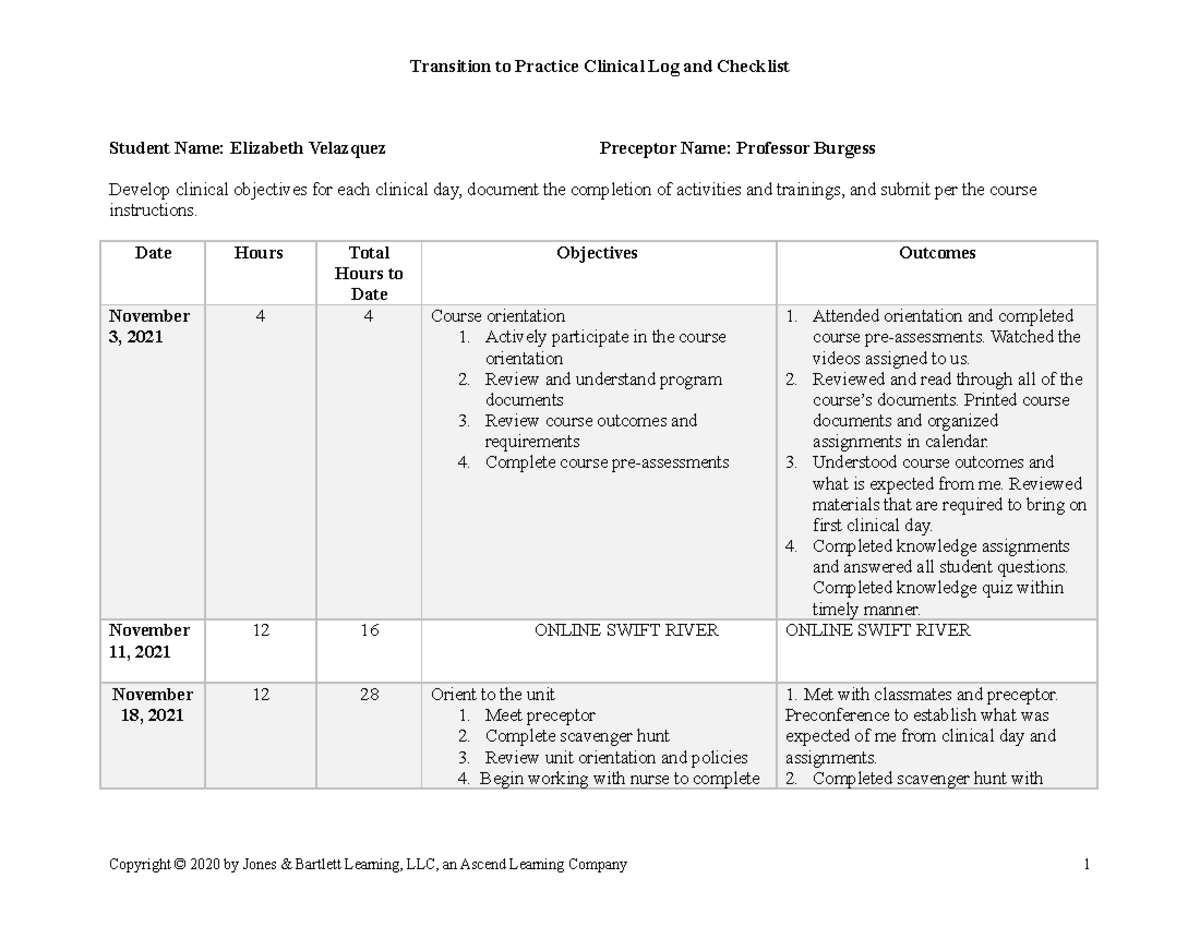 Clinical Log and Checklist with revisions for LC - Week 7-8 - Student ...