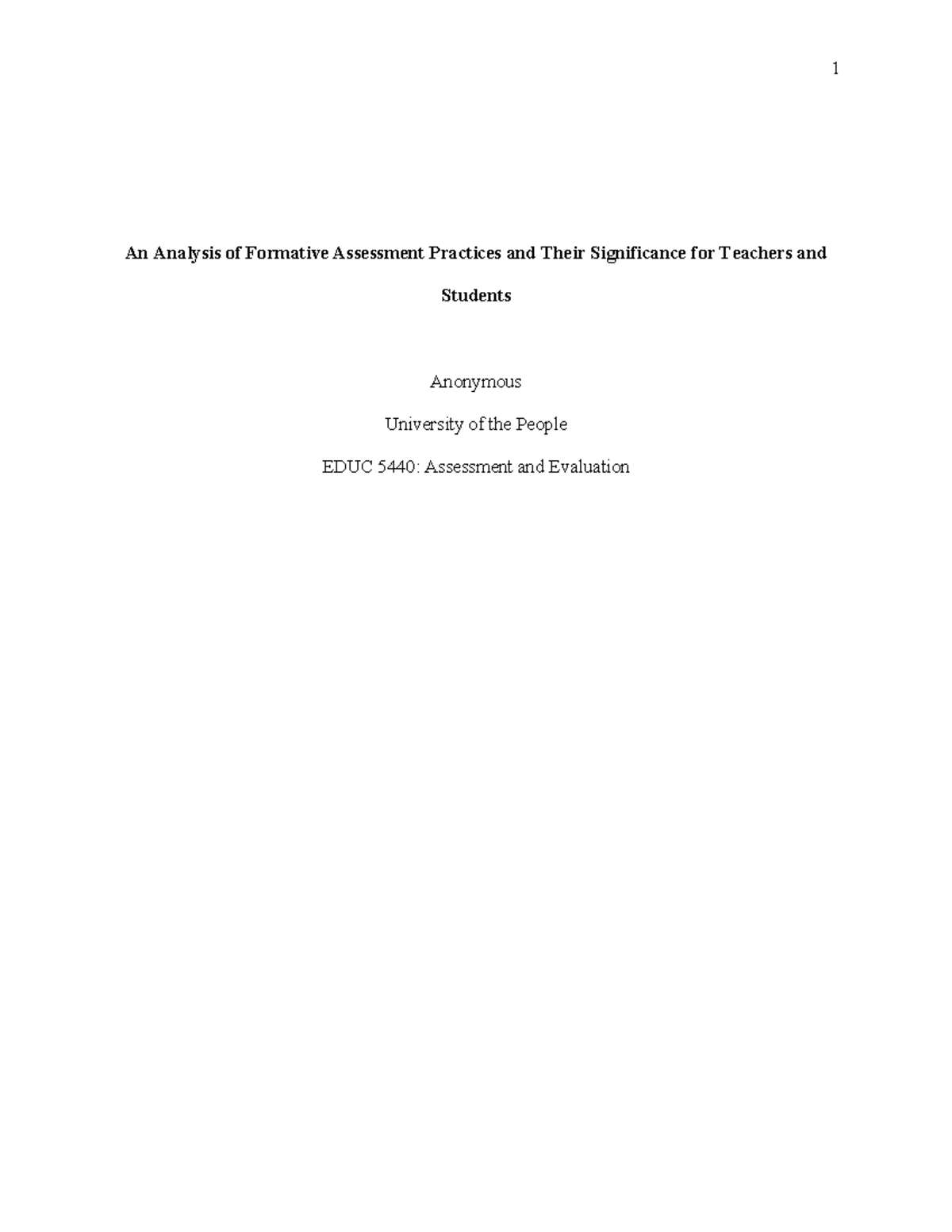 Unit 2 written assignment EDUC 5440 - An Analysis of Formative Assessment Practices and Their ...