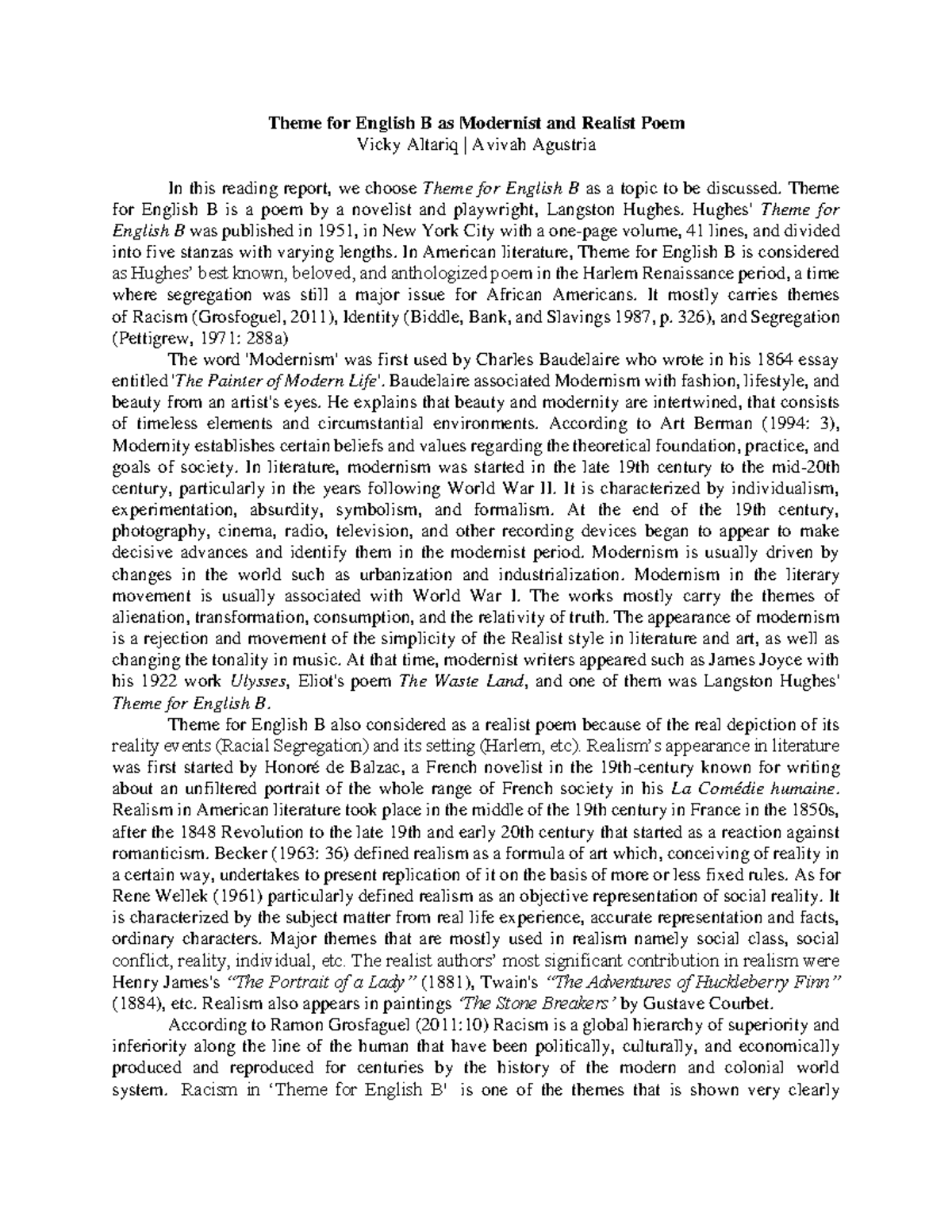 Avivah Agustria dan Vicky Altariq - Theme for English B as Modernist ...