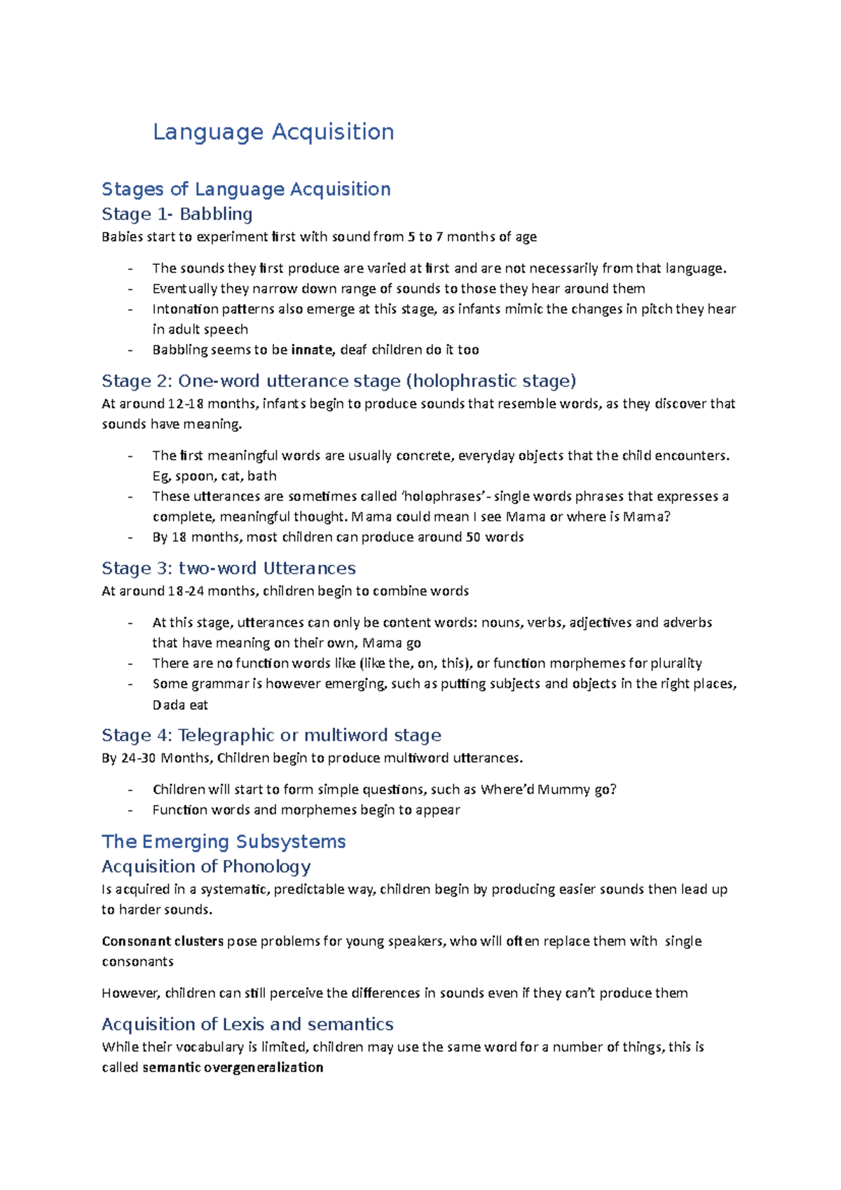 Language Acquisition - Language Acquisition Stages of Language ...