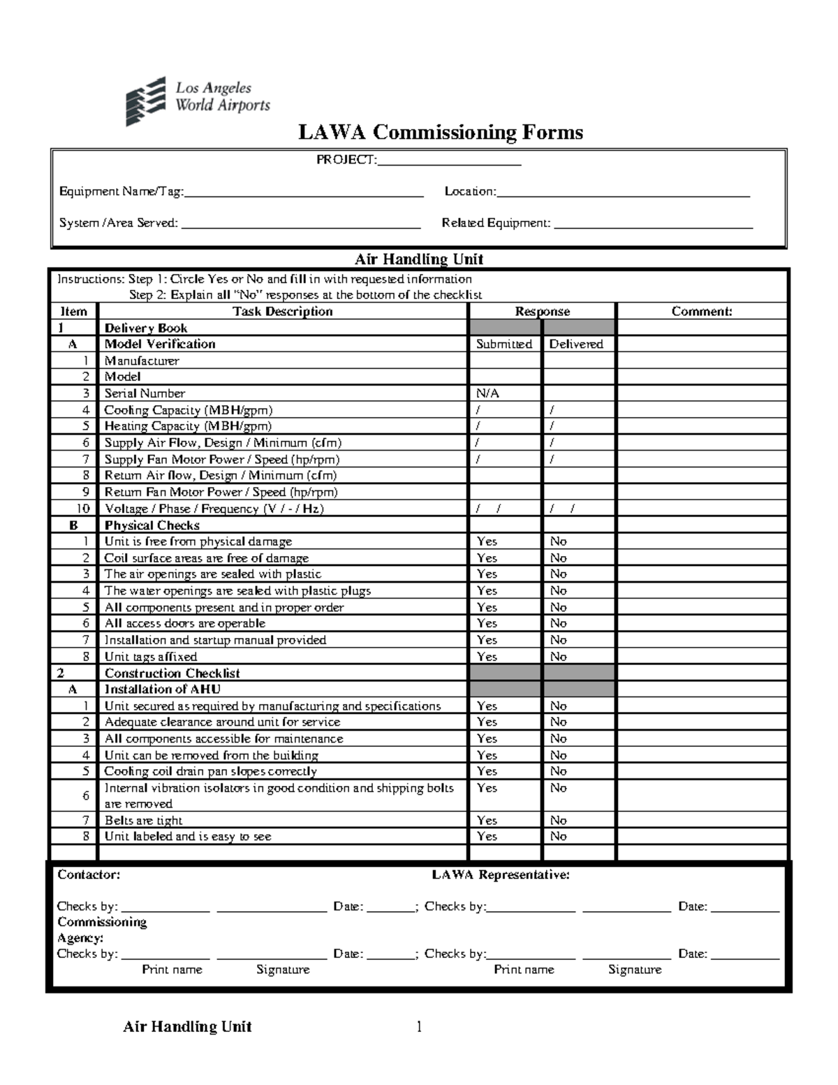 LAWA Commissioning Forms Equipment System Served: Related Equipment ...