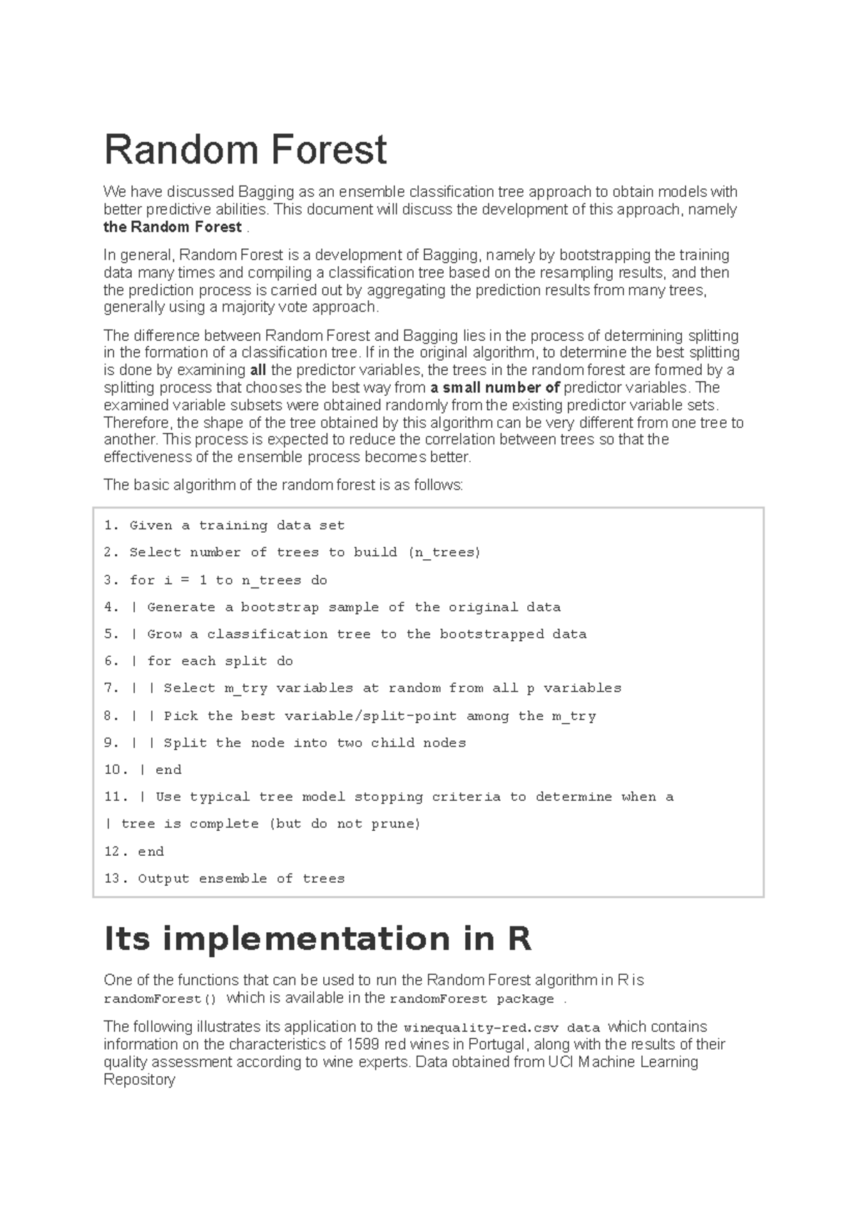 Random Forest Algorithm And Its Implementation In R Random Forest We Have Discussed Bagging As 5934