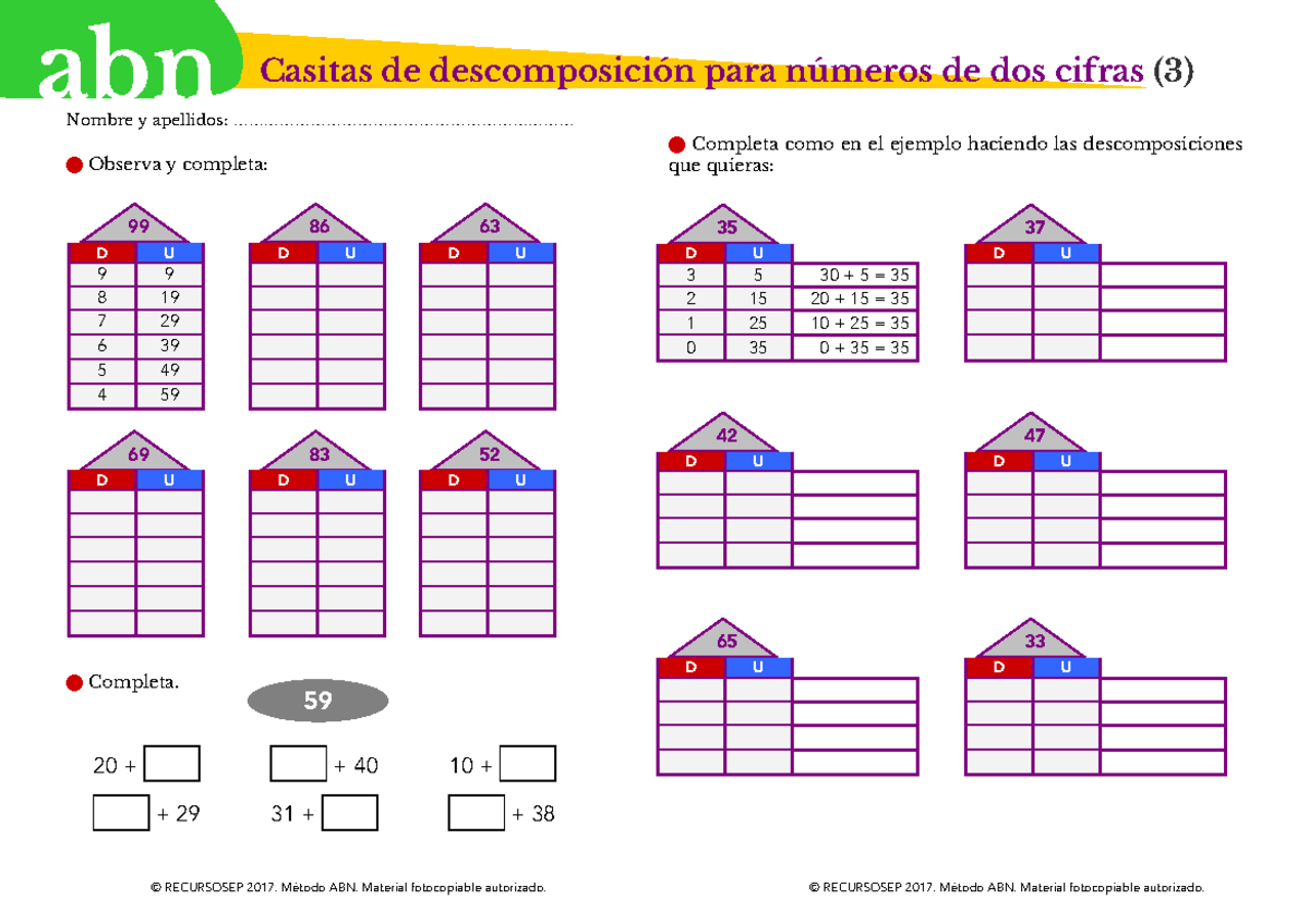 Casitas-dos-cifras- 3 - ####### © RECURSOSEP 2017. Método ABN. Material ...