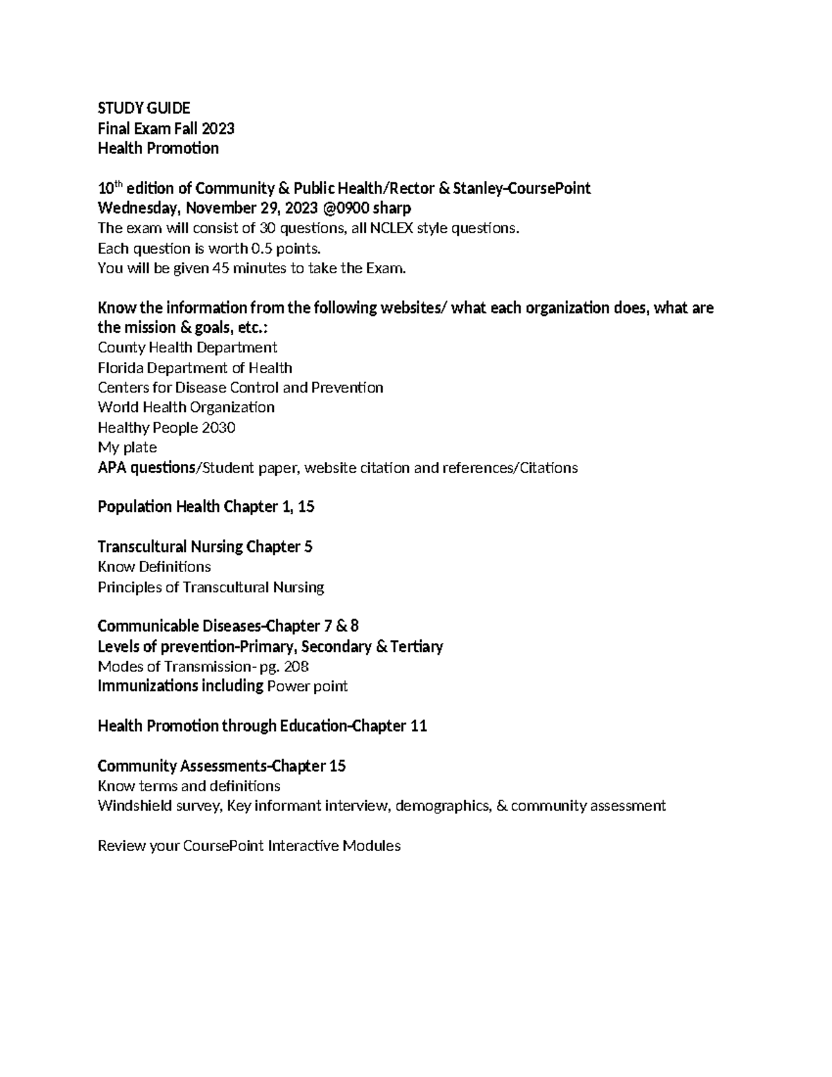 2023 Study guide Final Exam Hplas - STUDY GUIDE Final Exam Fall 2023 ...