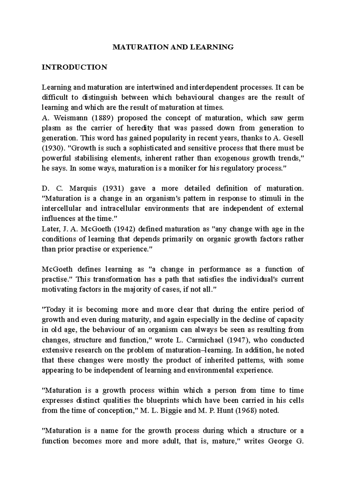 Maturation AND Learning - MATURATION AND LEARNING INTRODUCTION Learning ...