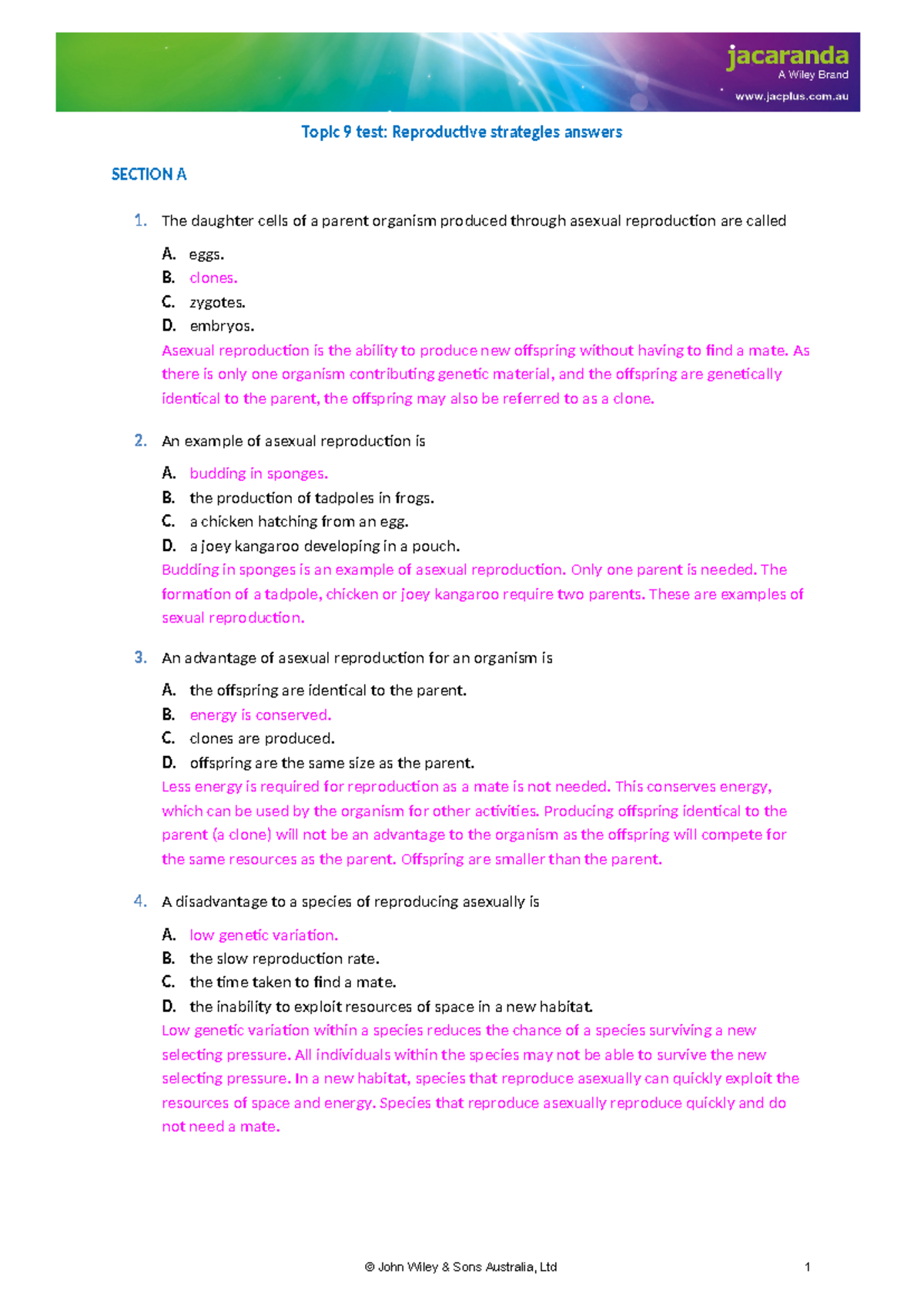 Topic 9 Test Answers - Topic 9 test: Reproductive strategies answers ...