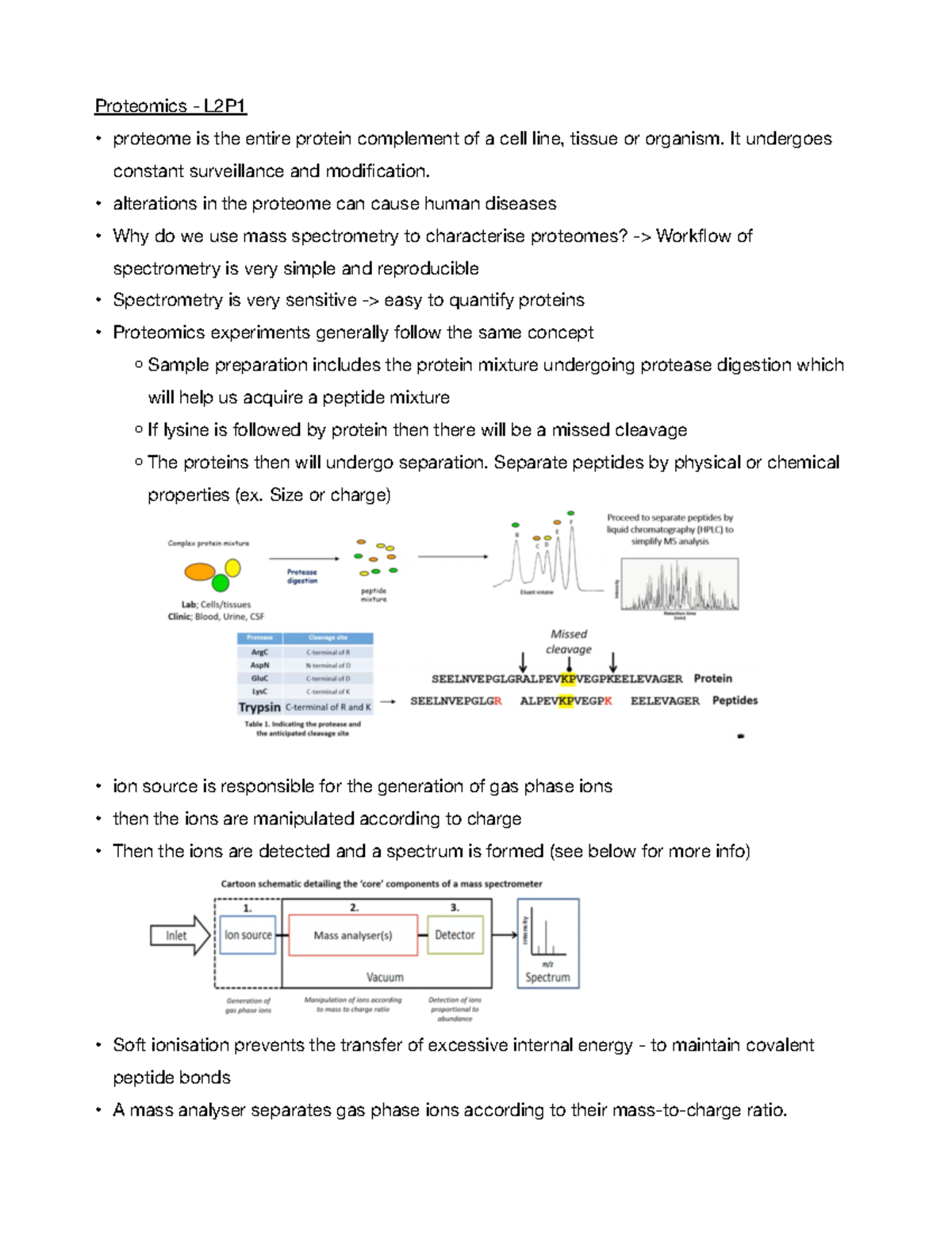 L2 notes (2 lectures) - Proteomics - L2P proteome is the entire protein ...