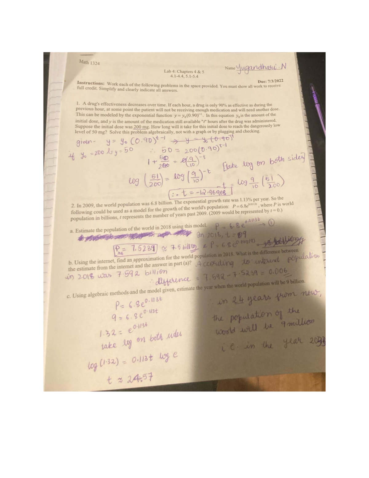 Lab 4 Chapter wise Assignments MATH 1324 Studocu